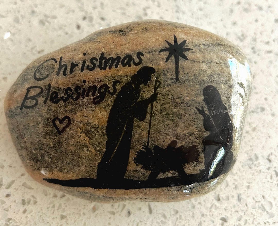 Hand-painted Nativity Scene Pebble: Religious Christmas Blessing Stone ...