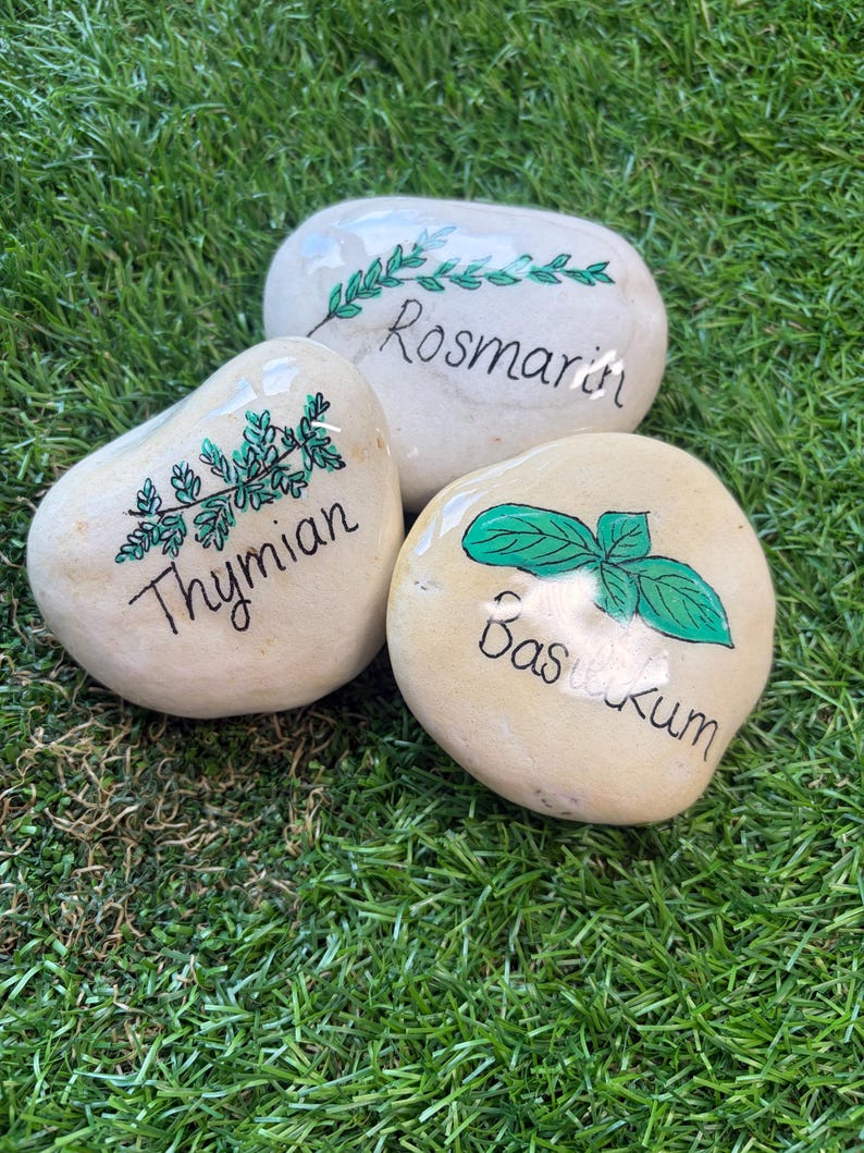 Hand Painted Garden Pebbles: Sunflower, Lavender, Dahlia, Herb Designs ...