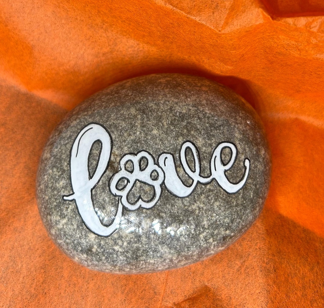 Hand-painted Pet Memorial Pebble: Personalized Cat or Dog Grave Marker ...