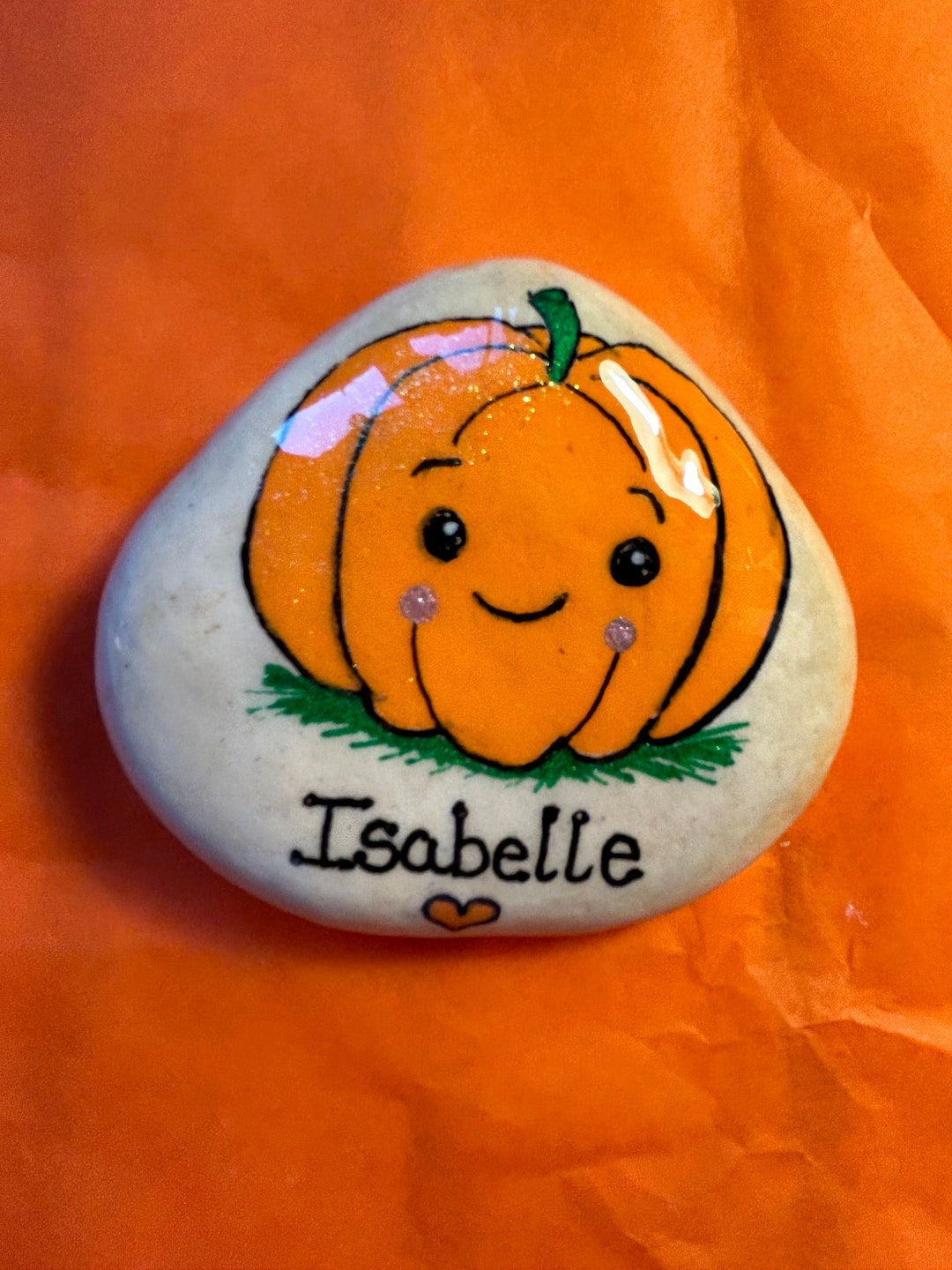 Personalised Hand Painted Pumpkin Pebble: Halloween Party Favour. Non ...