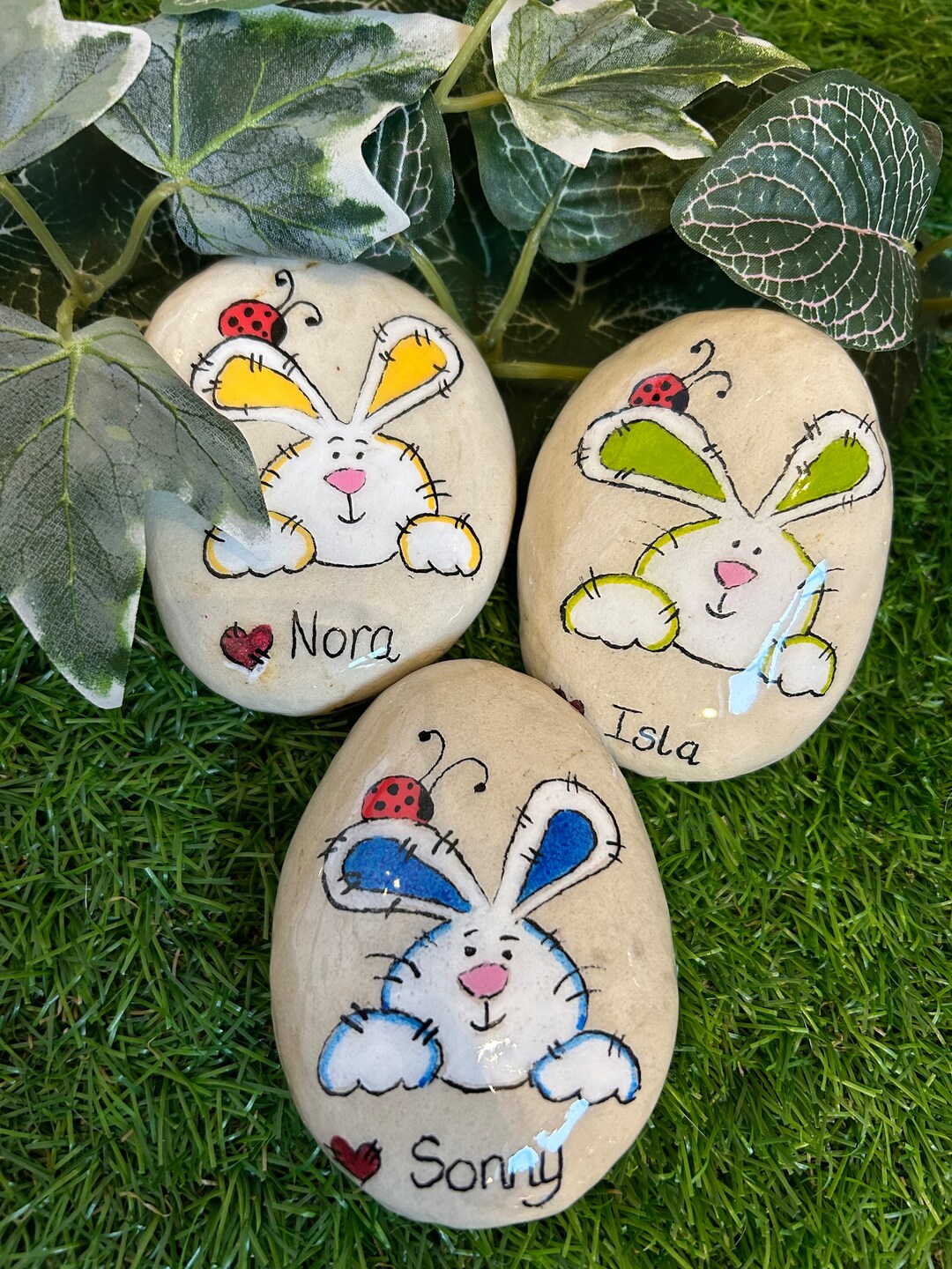 Personalized Easter Pebble: Hand-painted Bunny Treasure Hunt Game - Etsy