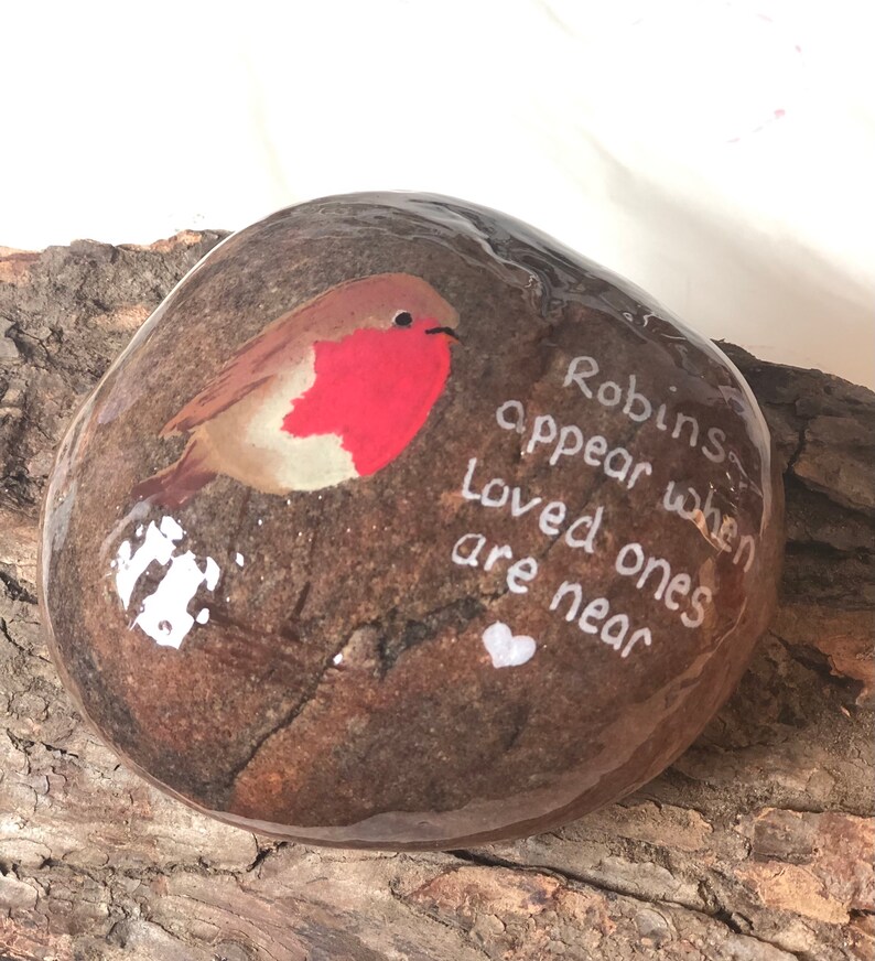 Hand-painted Robin Memorial Pebble: Cemetery Grave Decoration - Etsy