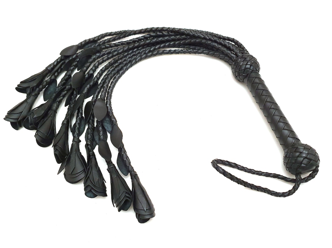 Black Rose Leather Flogger, Nine Tail Cat Whip, Handmade - Etsy