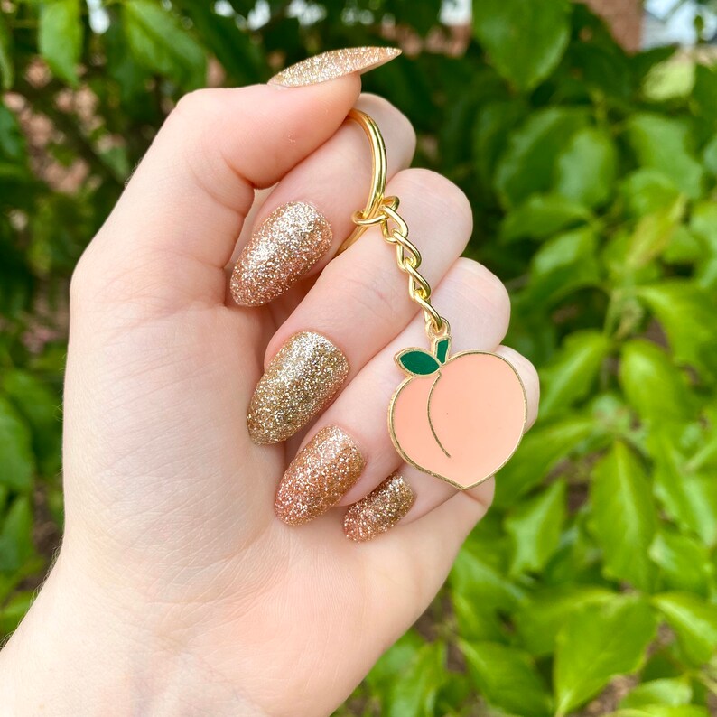 Gold Peach Keychain Cute Emoji/ Kawaii Fruit Key Ring | Etsy