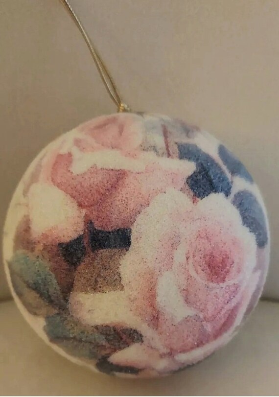 Vintage Sugar Glitter Covered Tree Ornament With a Faded Roses - Etsy