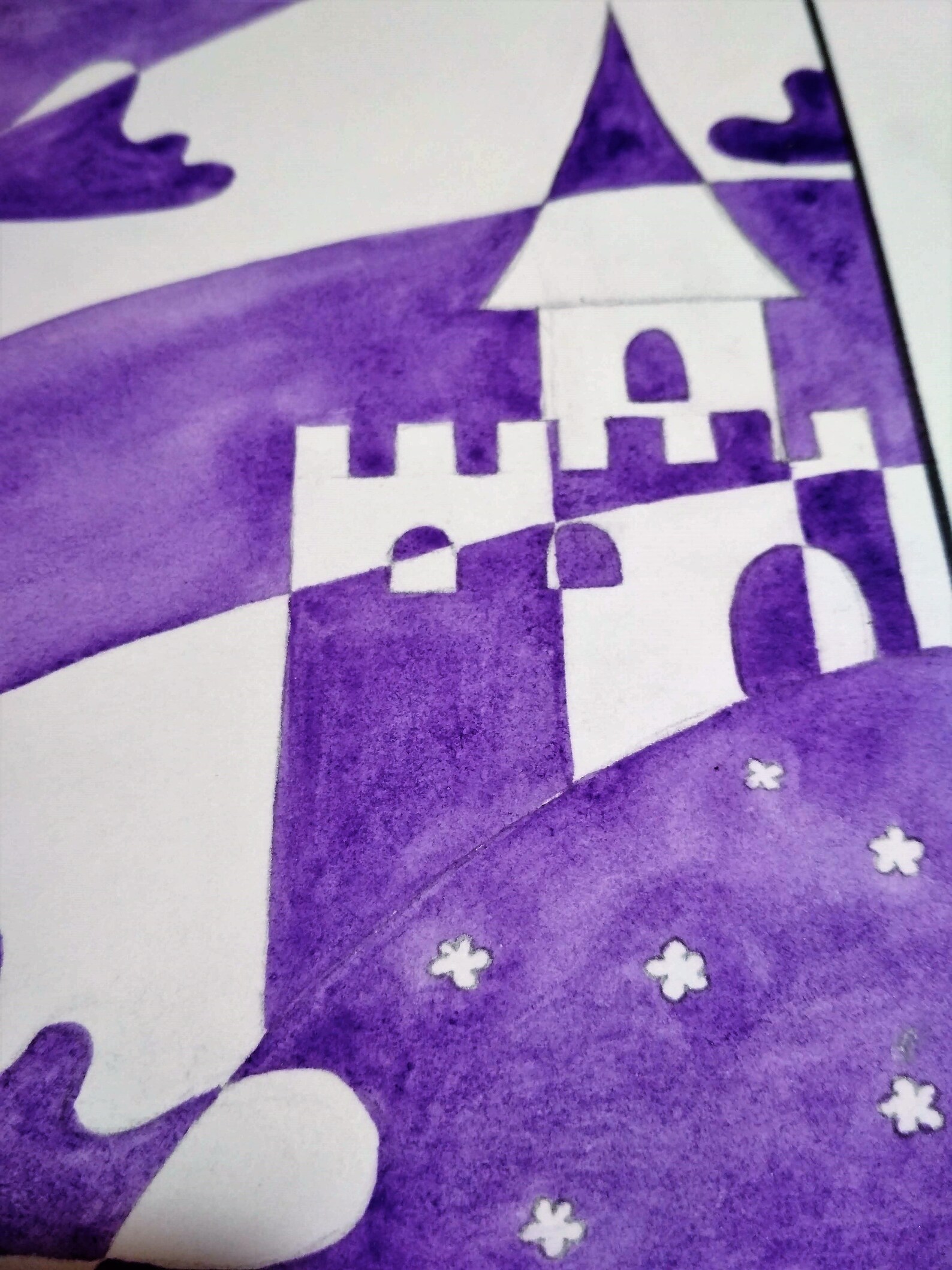 Castle Watercolor Artwork Children Activity Book Tower Violet Painting ...