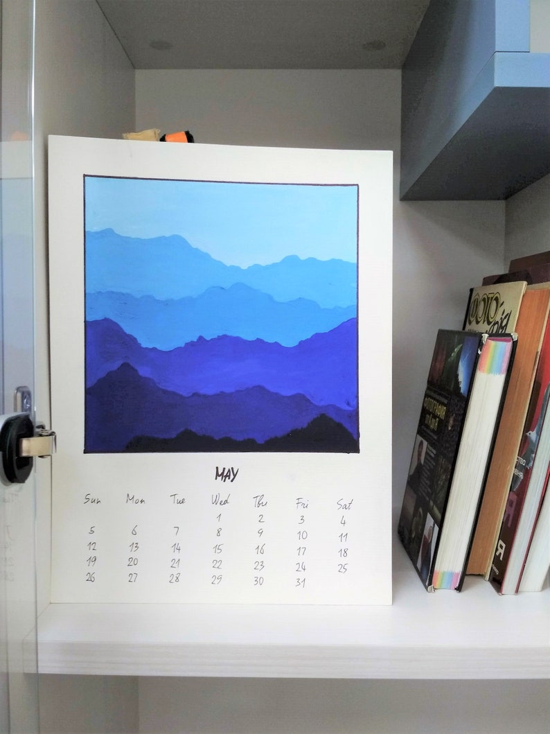 Wall Calendar 2026 Monthly for Quick Drawing Mountain Blue Gifts ...