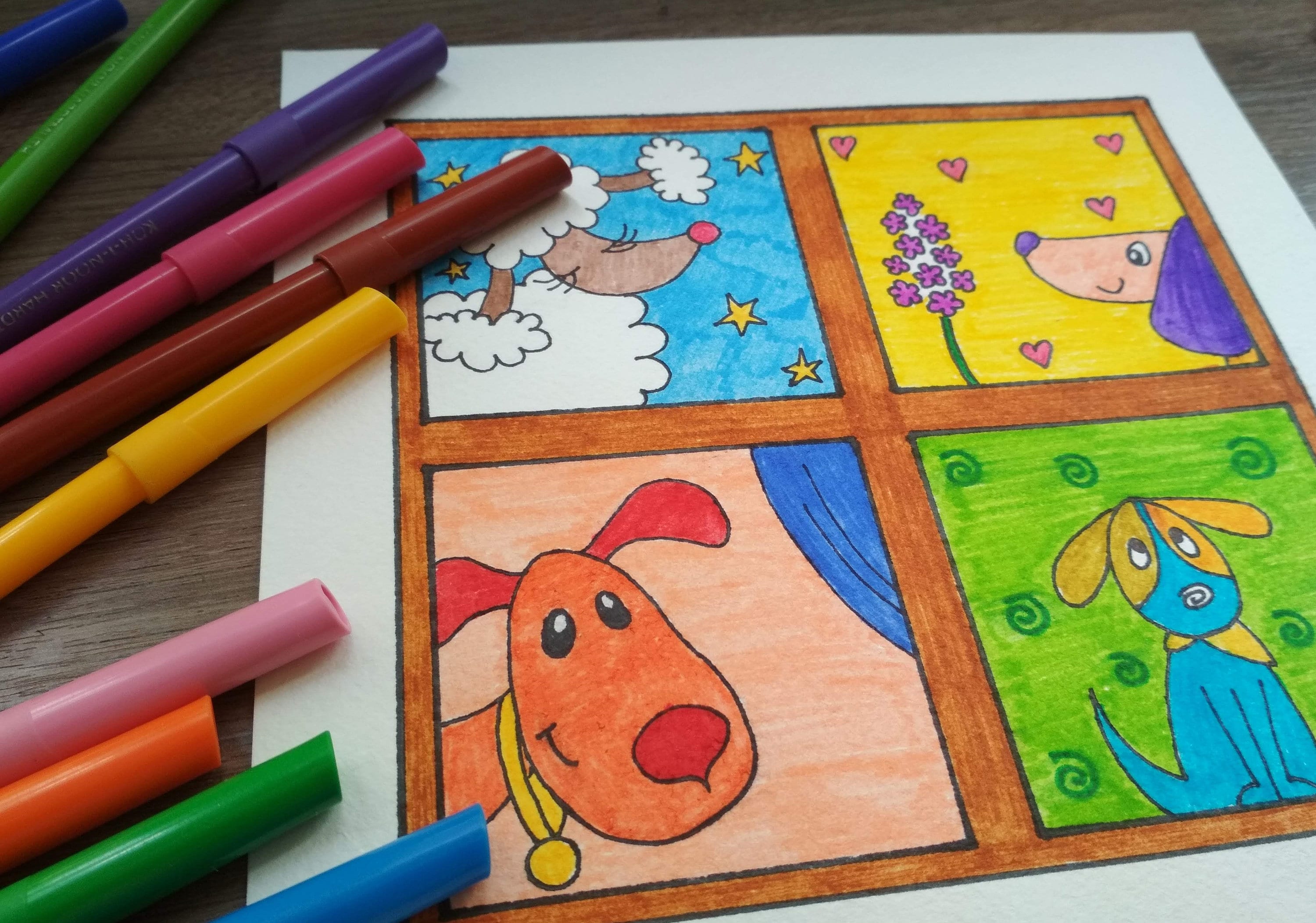 Worksheets for Kids Easy Drawing Dogs Picture Printable Art Lesson ...