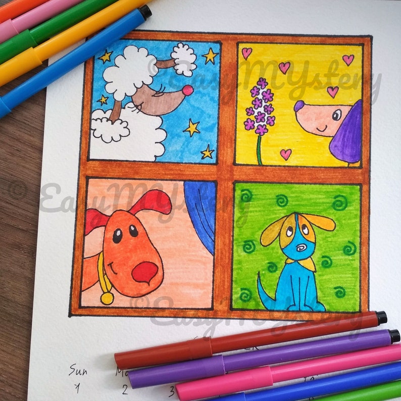 Worksheets for Kids Easy Drawing Dogs Picture Printable Art Lesson ...