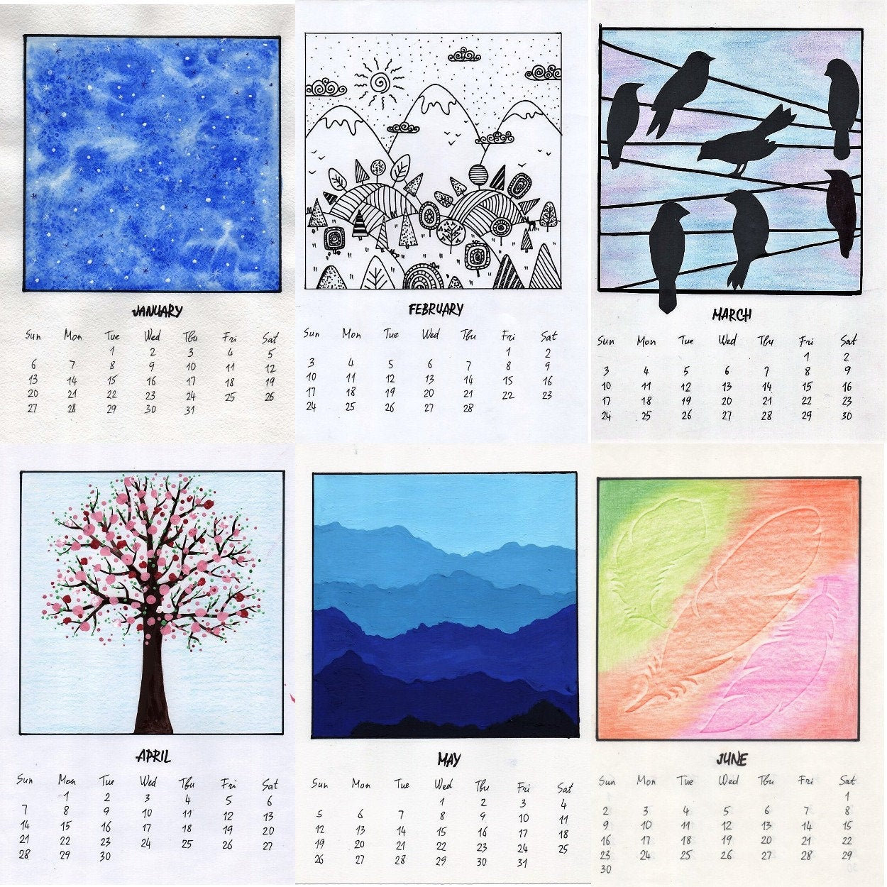 Art Course Step by Step Painting Kids Handmade Calendar - Etsy