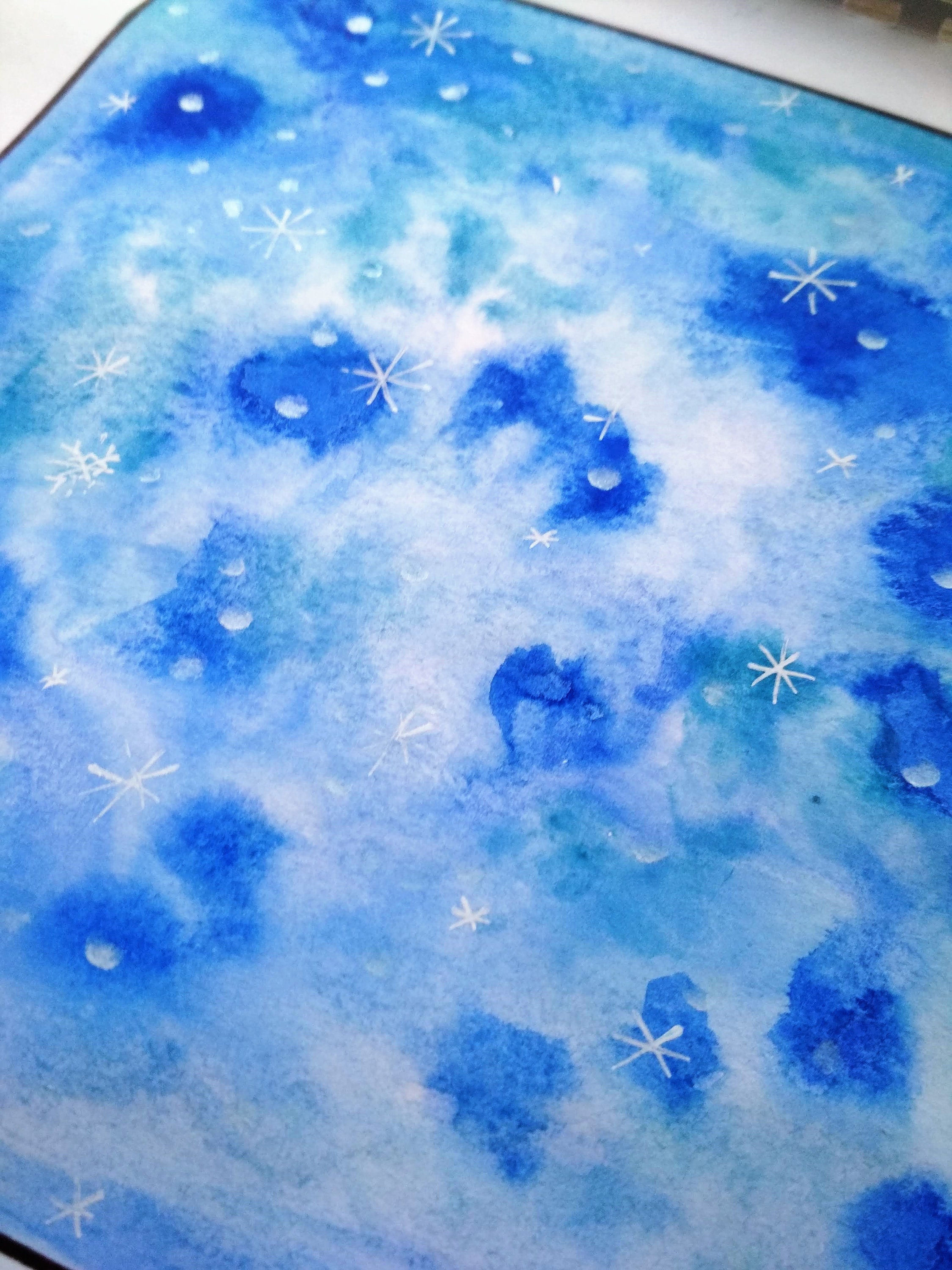 How to Paint Watercolor Techniques Salt Winter Artwork Theme Bluecolor ...