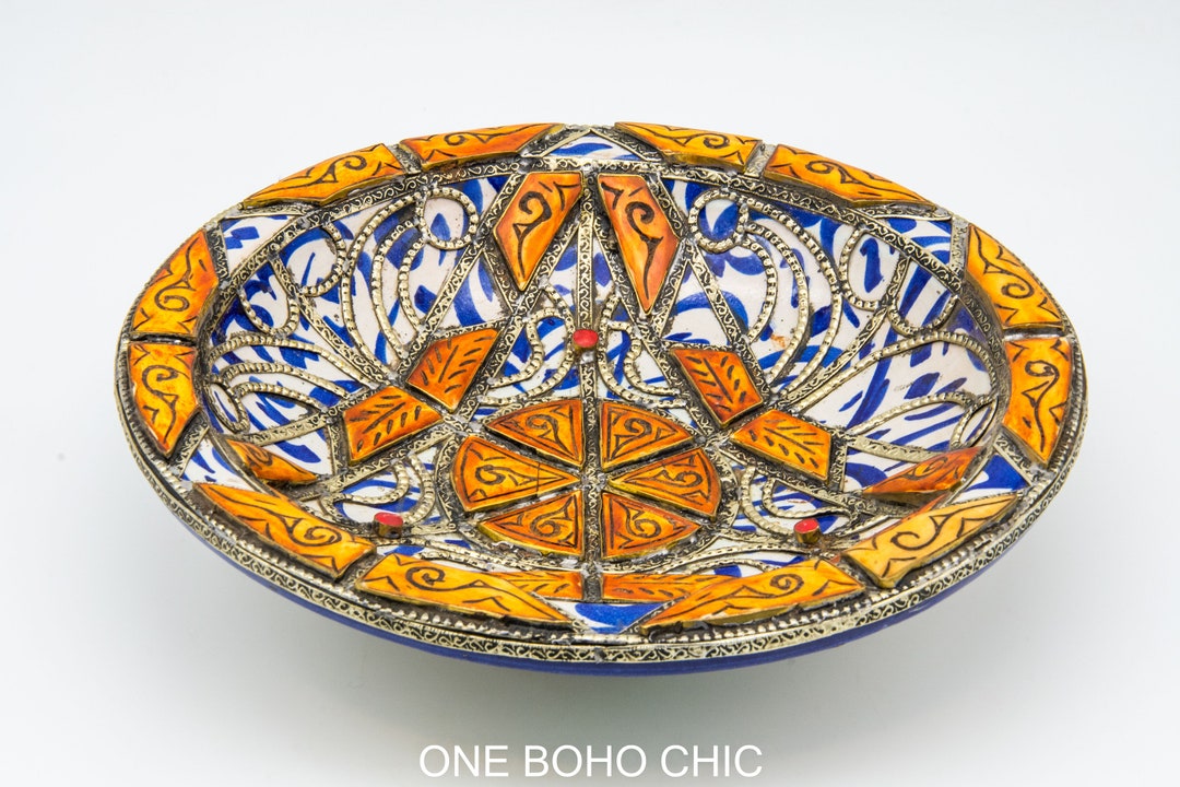 Bol Marocain En Céramique Et Os, Très Beau Décor Antique Marocain - Etsy