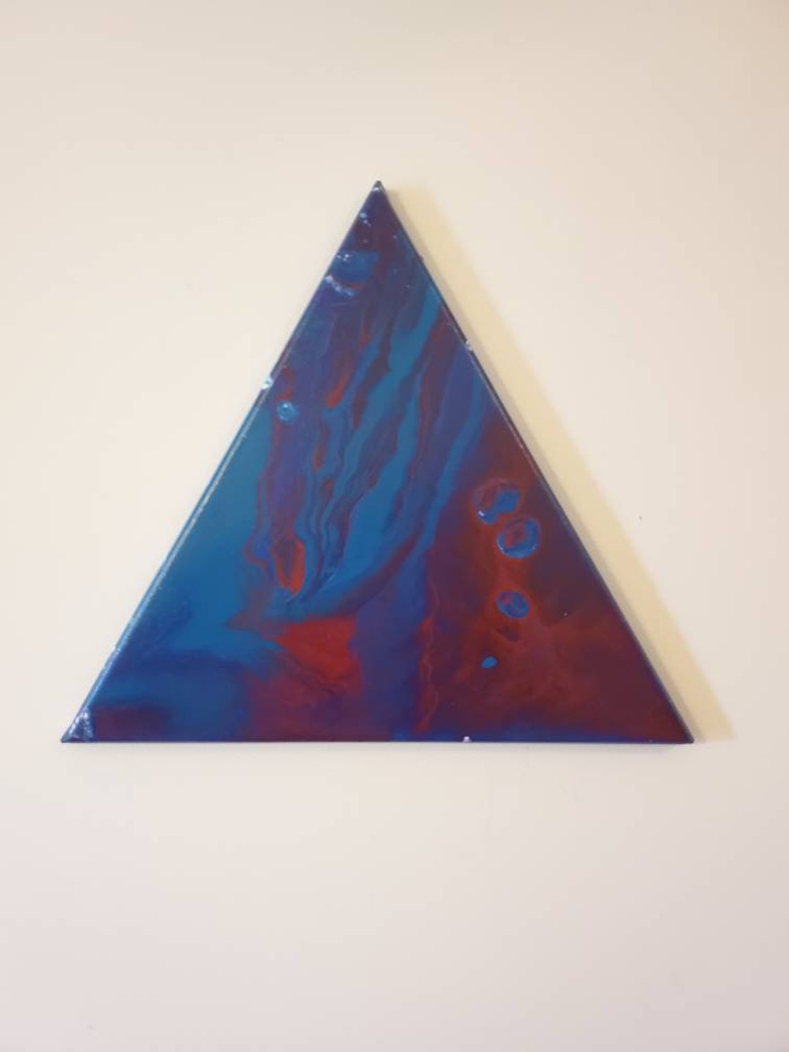 Abstract acrylic pour on triangle canvas | Etsy