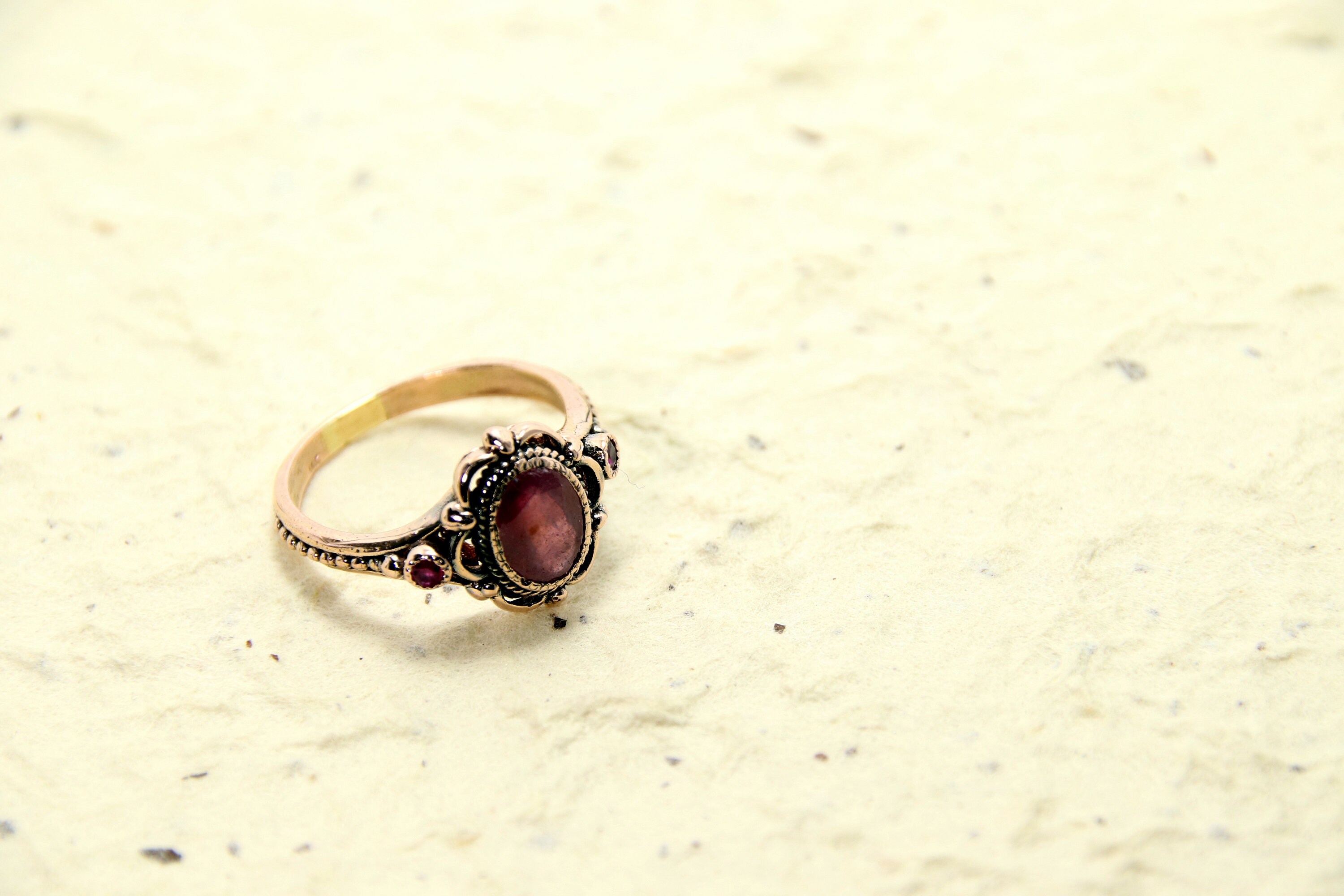 Gorgeous 14k Rose Gold Ruby Ring Antique Style , 1 Ruby 6/8 Mm Two ...