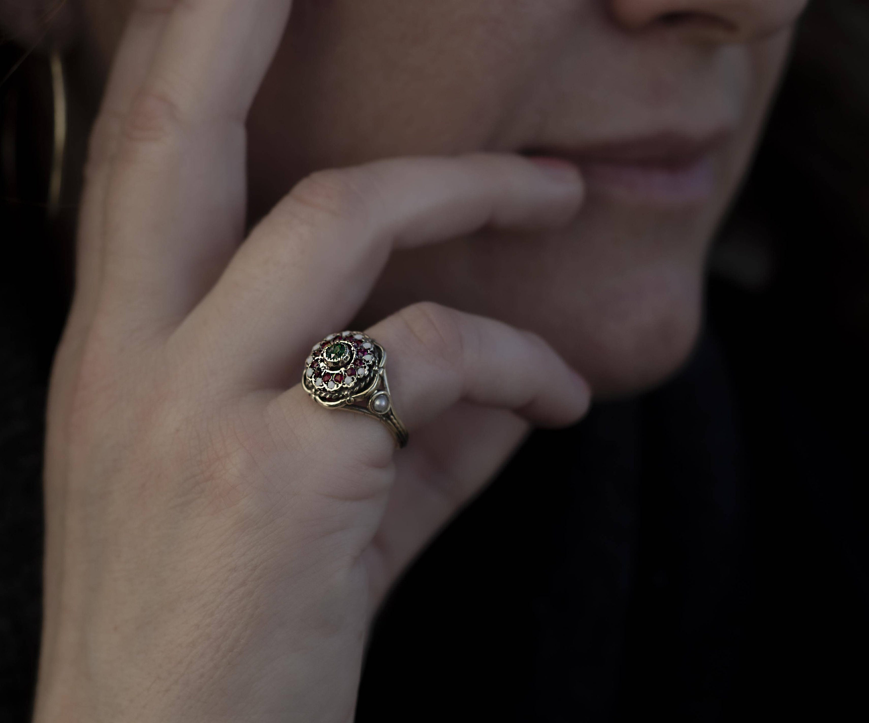 Amazing 14K gold ring with a real Emerald Ruby and pearl . | Etsy