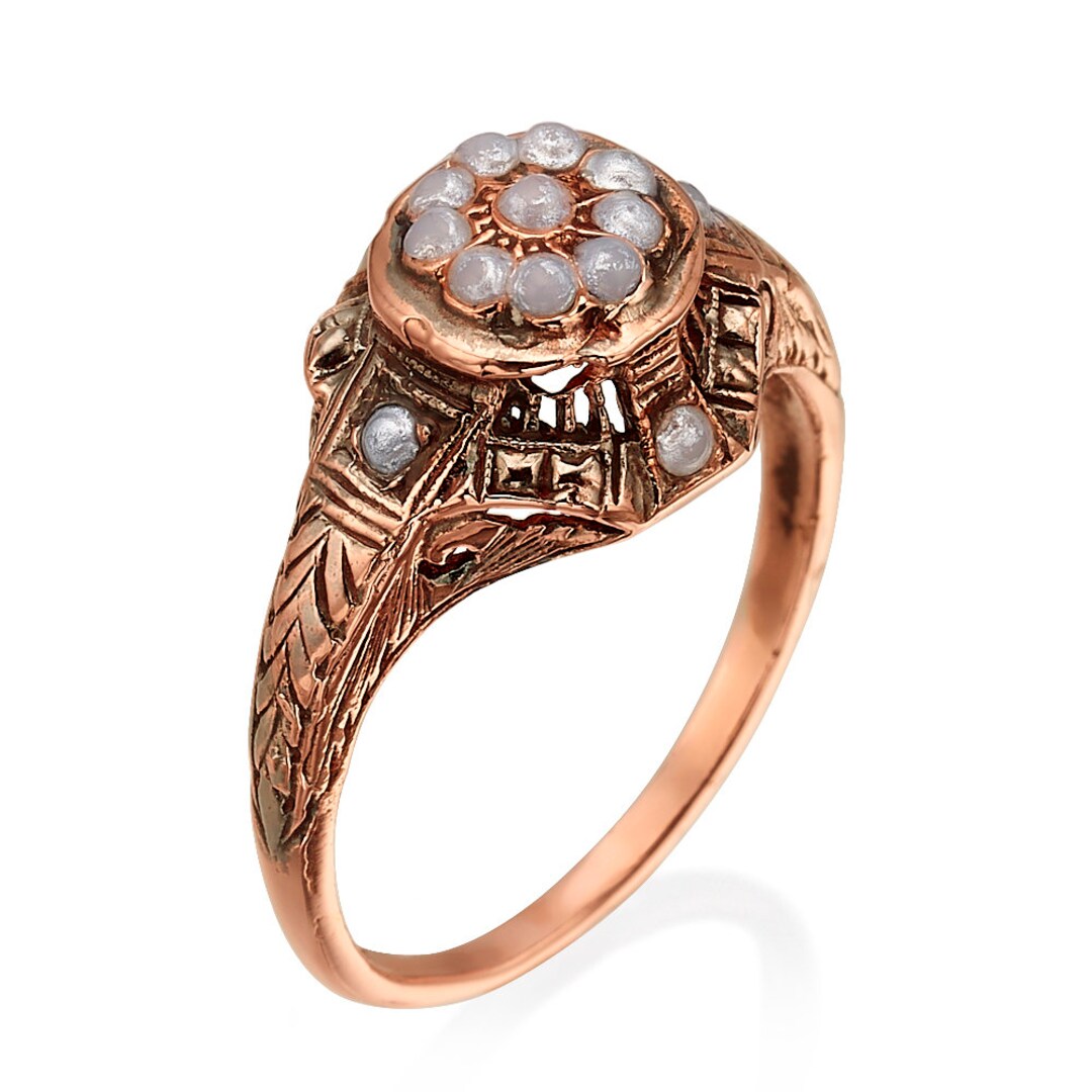 14k Red Victorian Vintage Antique Style Ring With Real Pearls Hand Made ...