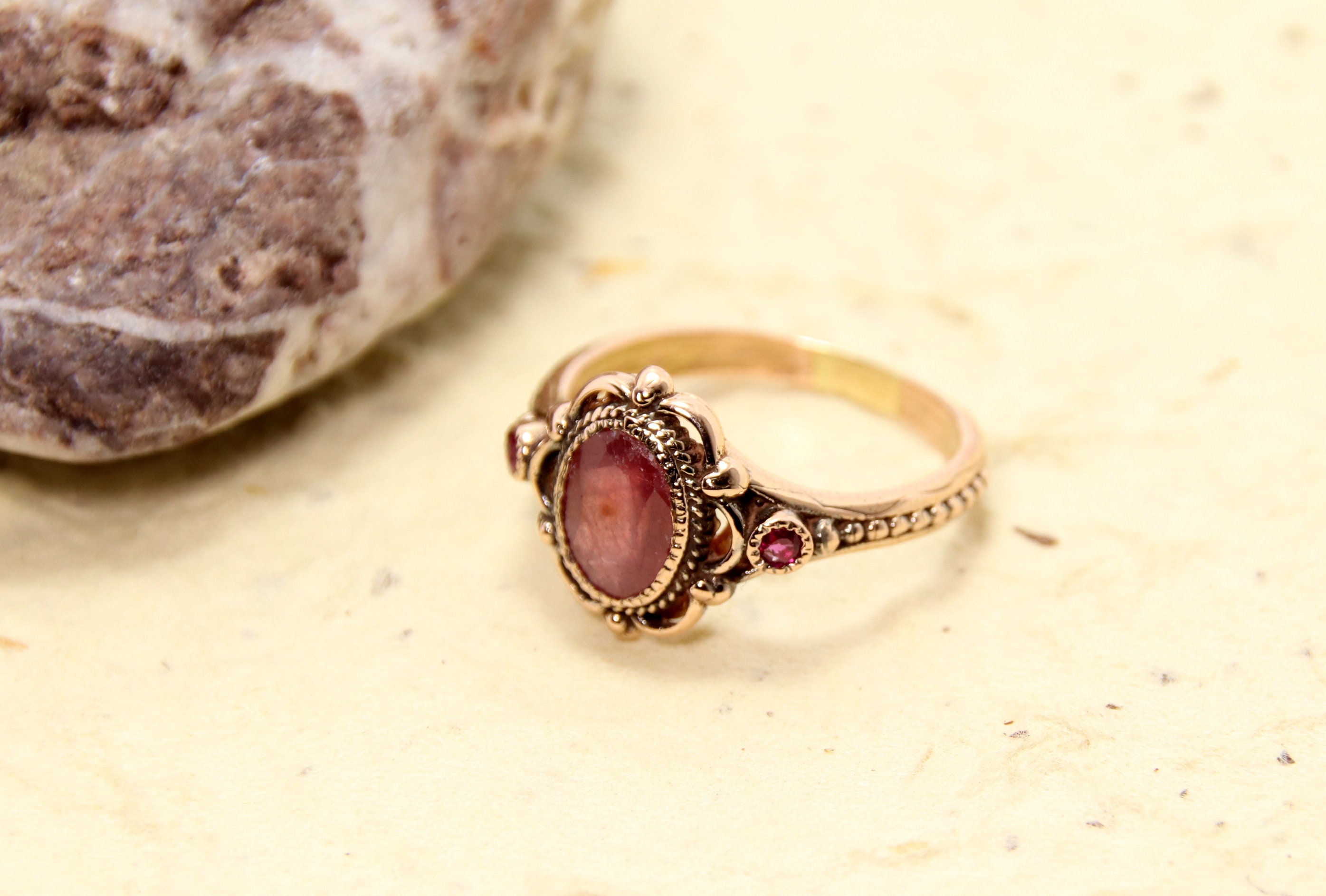 Gorgeous 14k Rose Gold Ruby Ring Antique Style 1 Ruby 6/8 Mm - Etsy