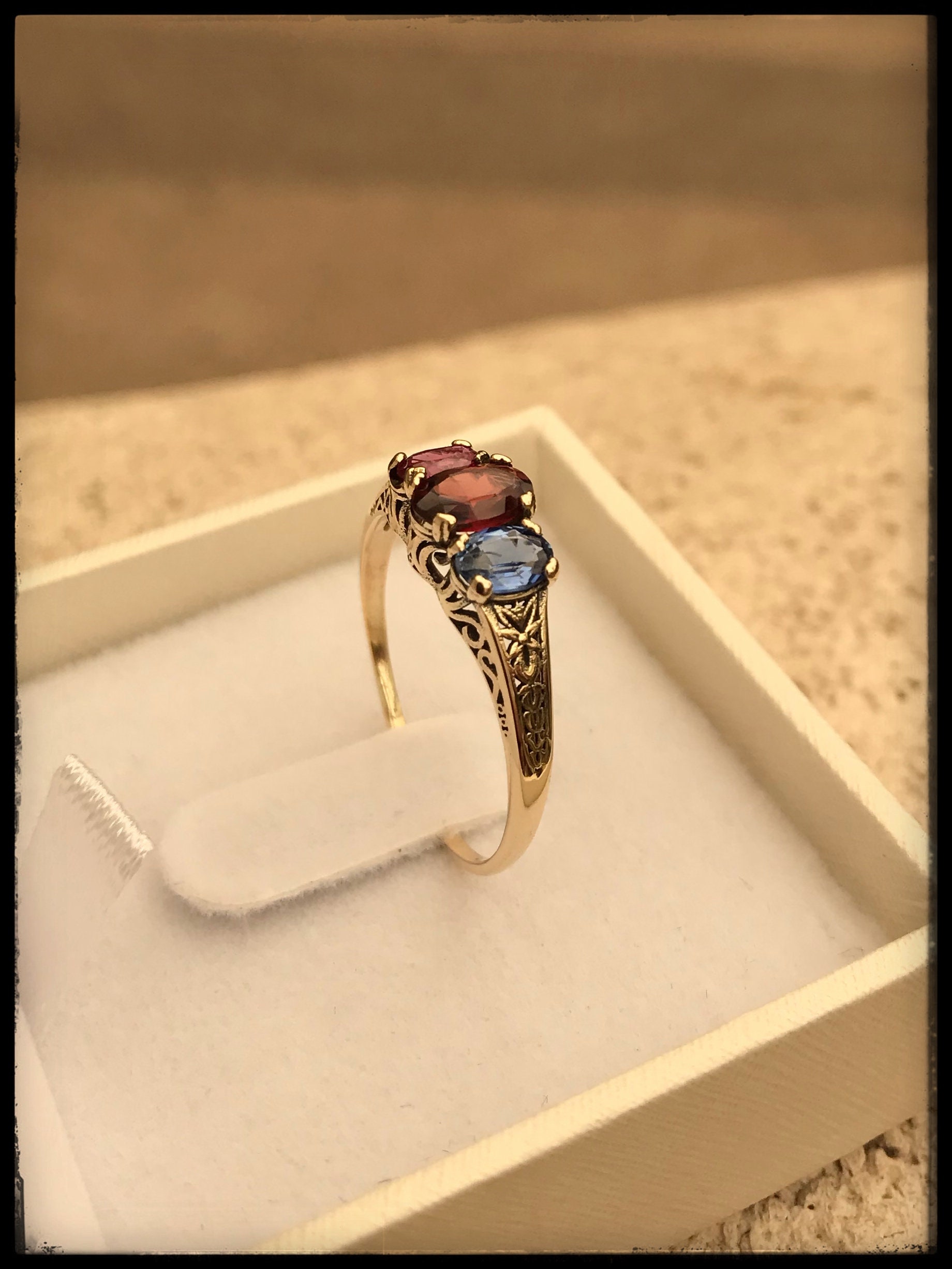 Very Unique Handmade 14k Yellow Gold Ring With a Real Sapphire - Etsy