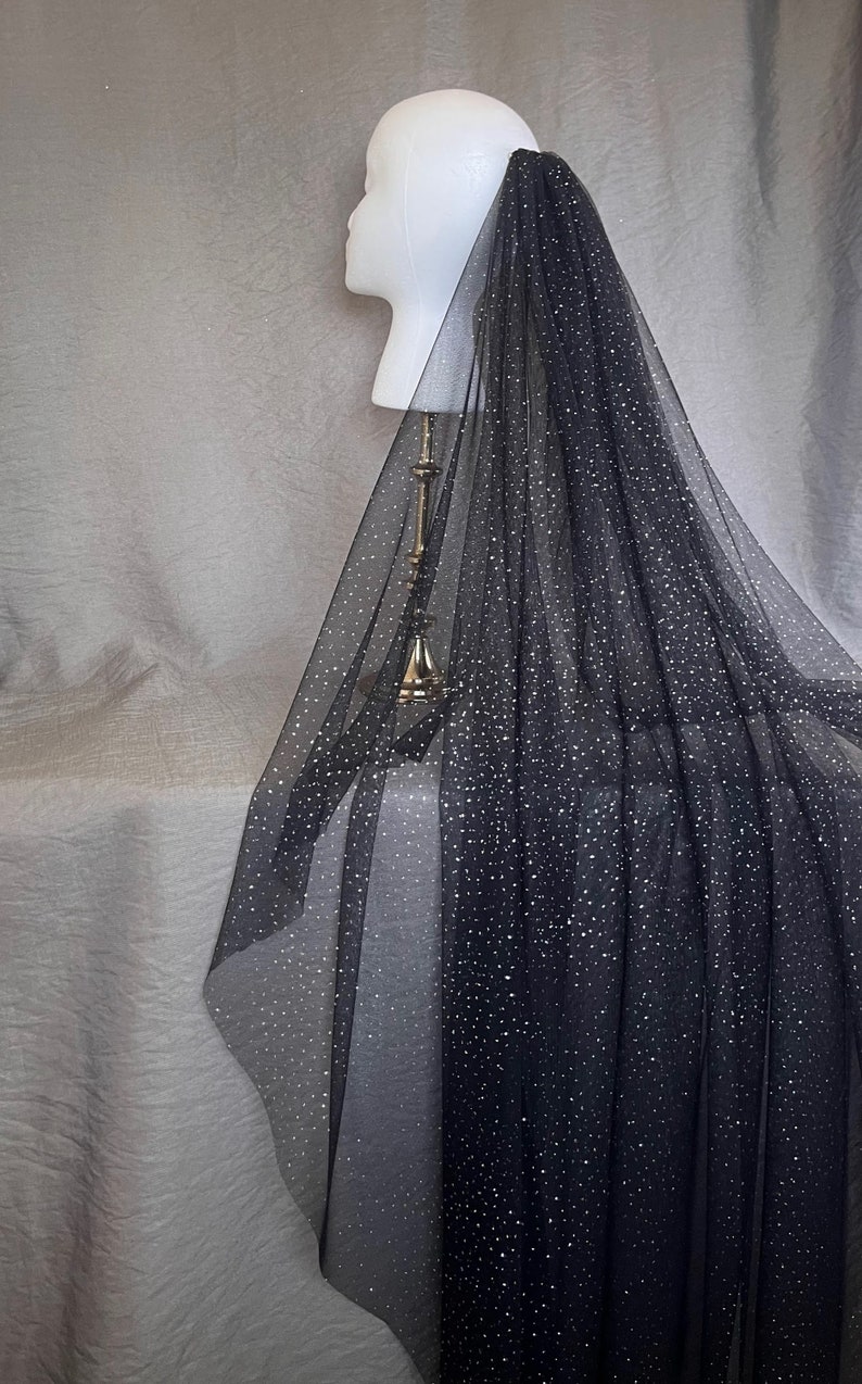 Long Black Veil, Glitter Wedding Veil, Winter Wonderland Wedding ...