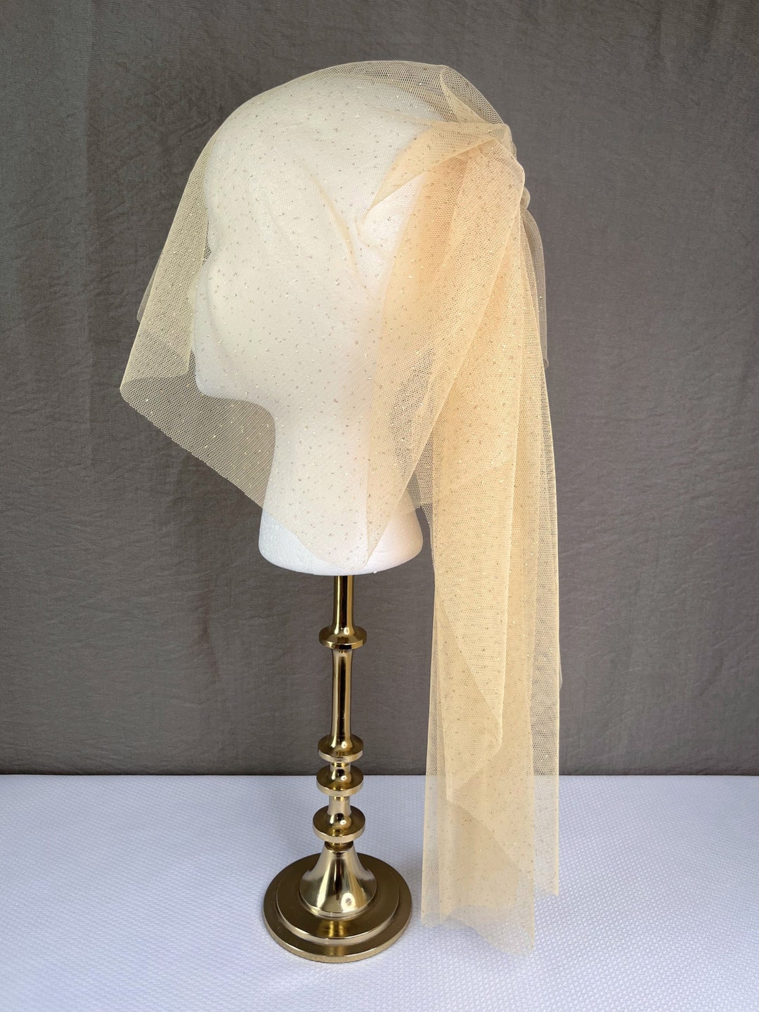 Birdcage Wedding Veil, Champagne With Gold Glitter, English Netting ...