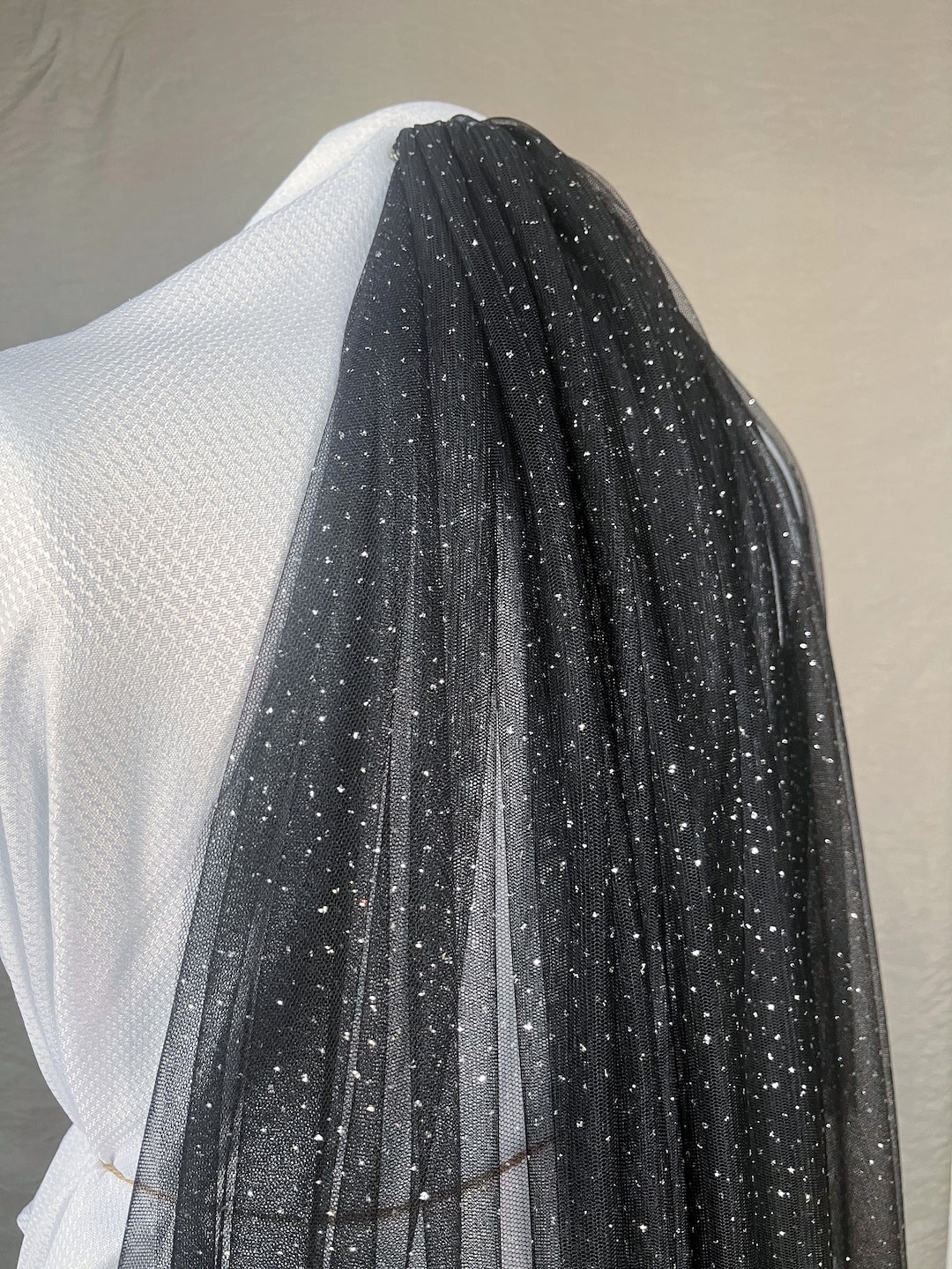 Long Black Veil, Glitter Wedding Veil, Winter Wonderland Wedding, Gothic Bride, Black ...