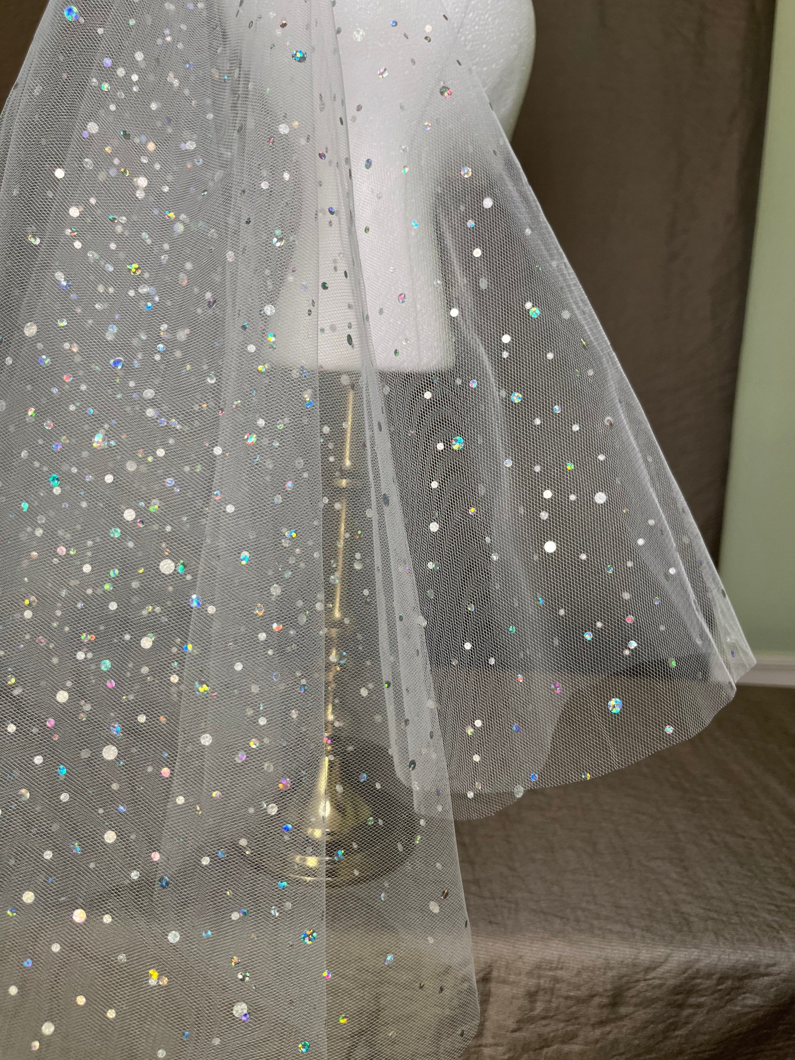 Iridescent Sequin Wedding Veil, Spotted Rainbow Tulle Blusher - Etsy