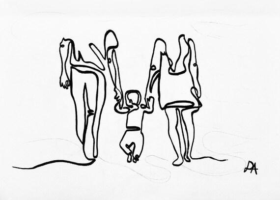 Painting Art & Collectibles One Line Family Portrait original etna.com.pe