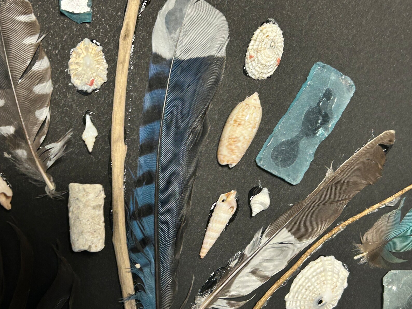 Feathers, Seaglass, and Driftwood Art Collage - Etsy