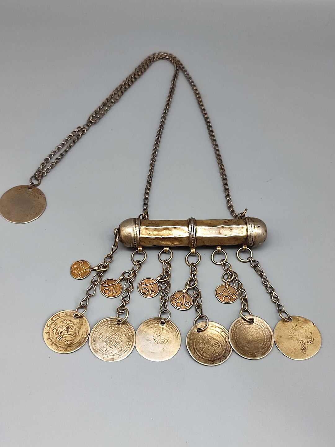 Lovely and Old Palestine Silver Necklace Amulet Holder Coins Bedouin ...