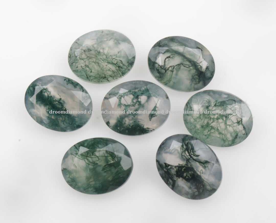 Natural Oval Shape Moss Agate Gemstone Faceted Oval Cut Moss Agate ...