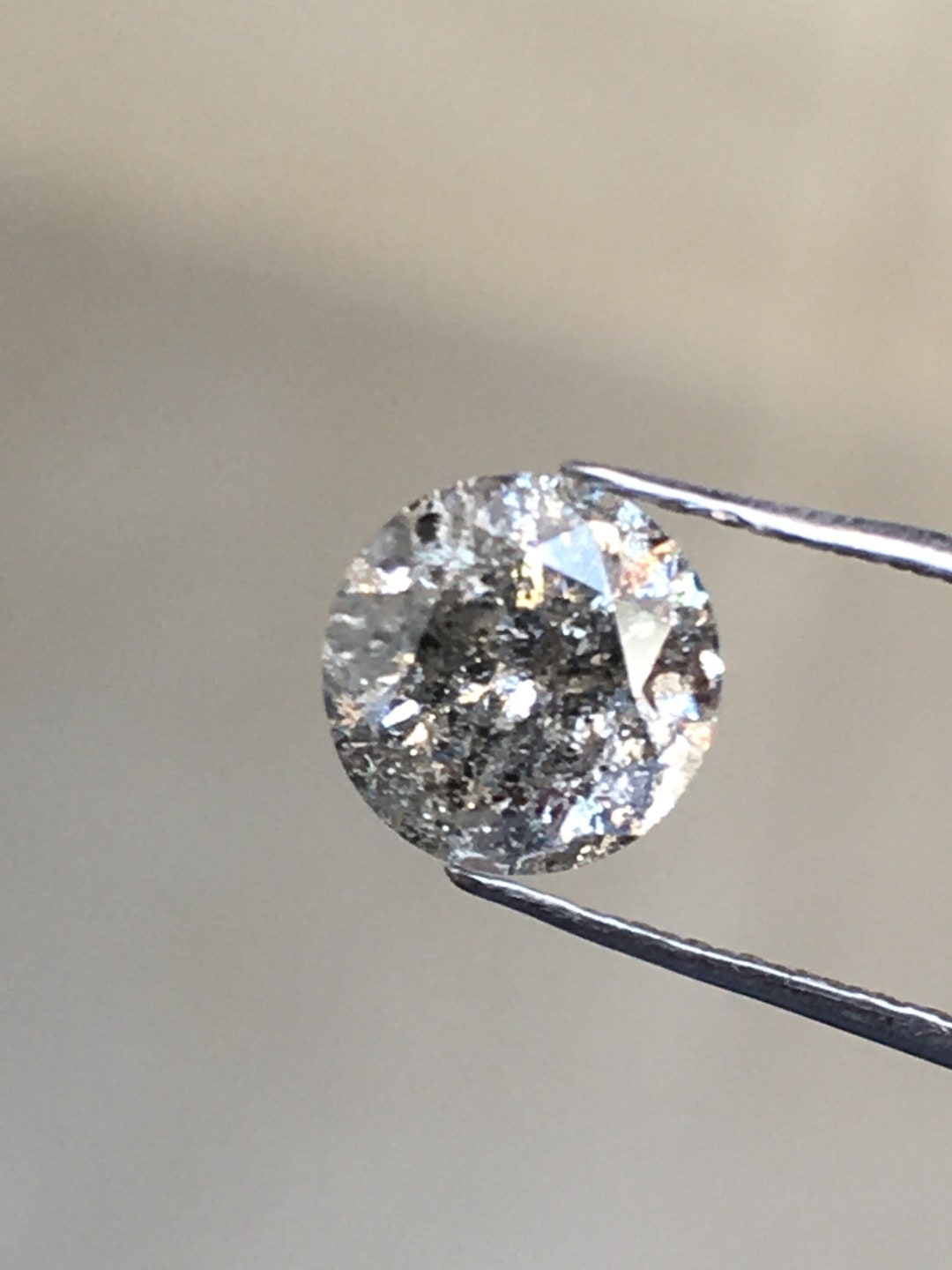 0.74 CT 5.7 MM Salt and Pepper Round Brilliant Cut Diamond, Natural ...