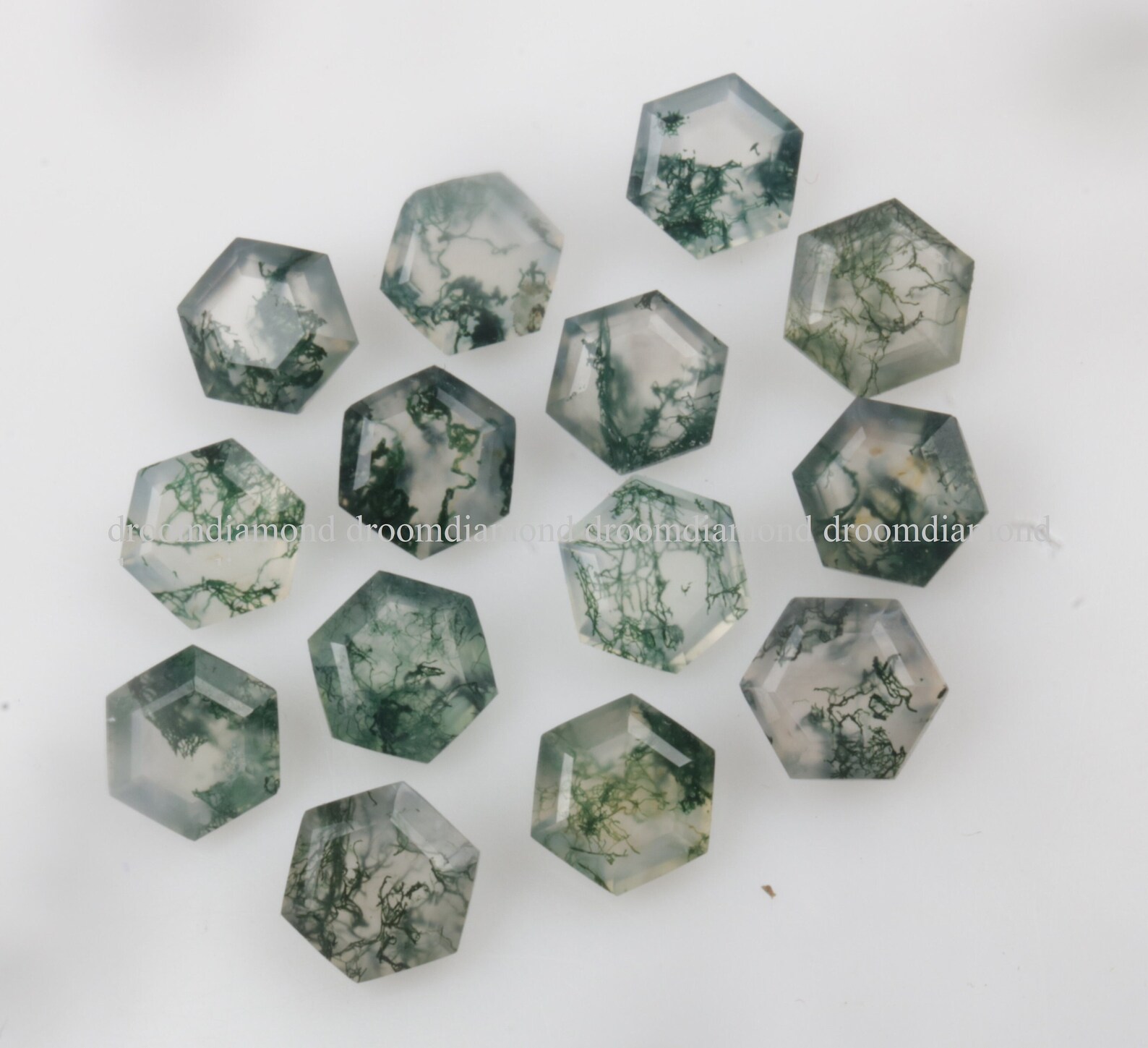 Natural Hexagon Shape Moss Agate Gemstone Faceted Hexagon Cut Moss ...
