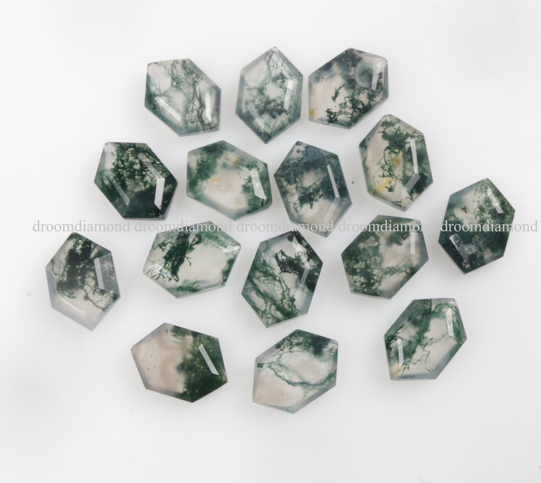 Natural Hexagon Shape Moss Agate Gemstone Faceted Hexagon Cut Moss ...