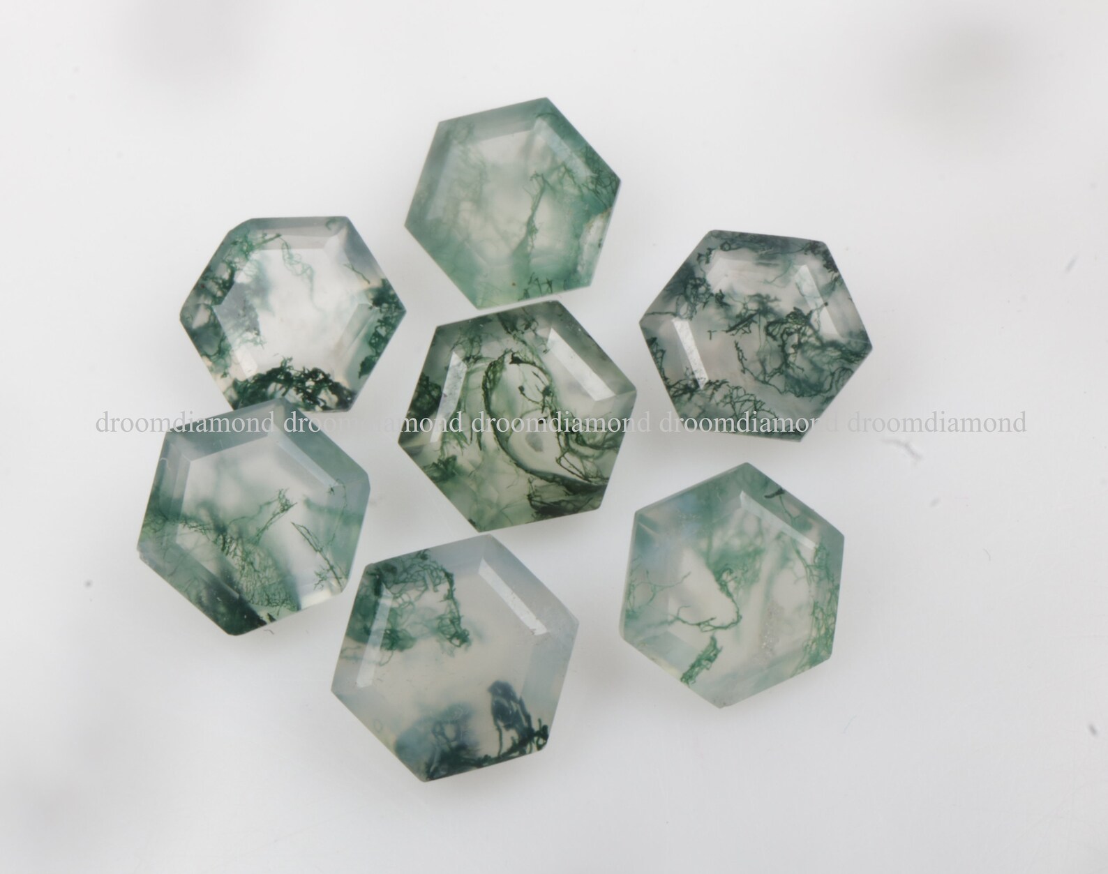 Natural Hexagon Shape Moss Agate Gemstone Faceted Hexagon Cut Moss ...