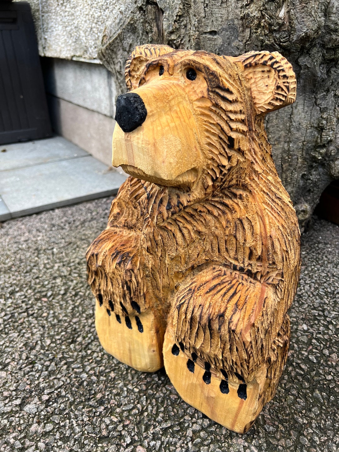 Chainsaw Carved Wooden Sitting Bear Carvings Garden Bear - Etsy UK