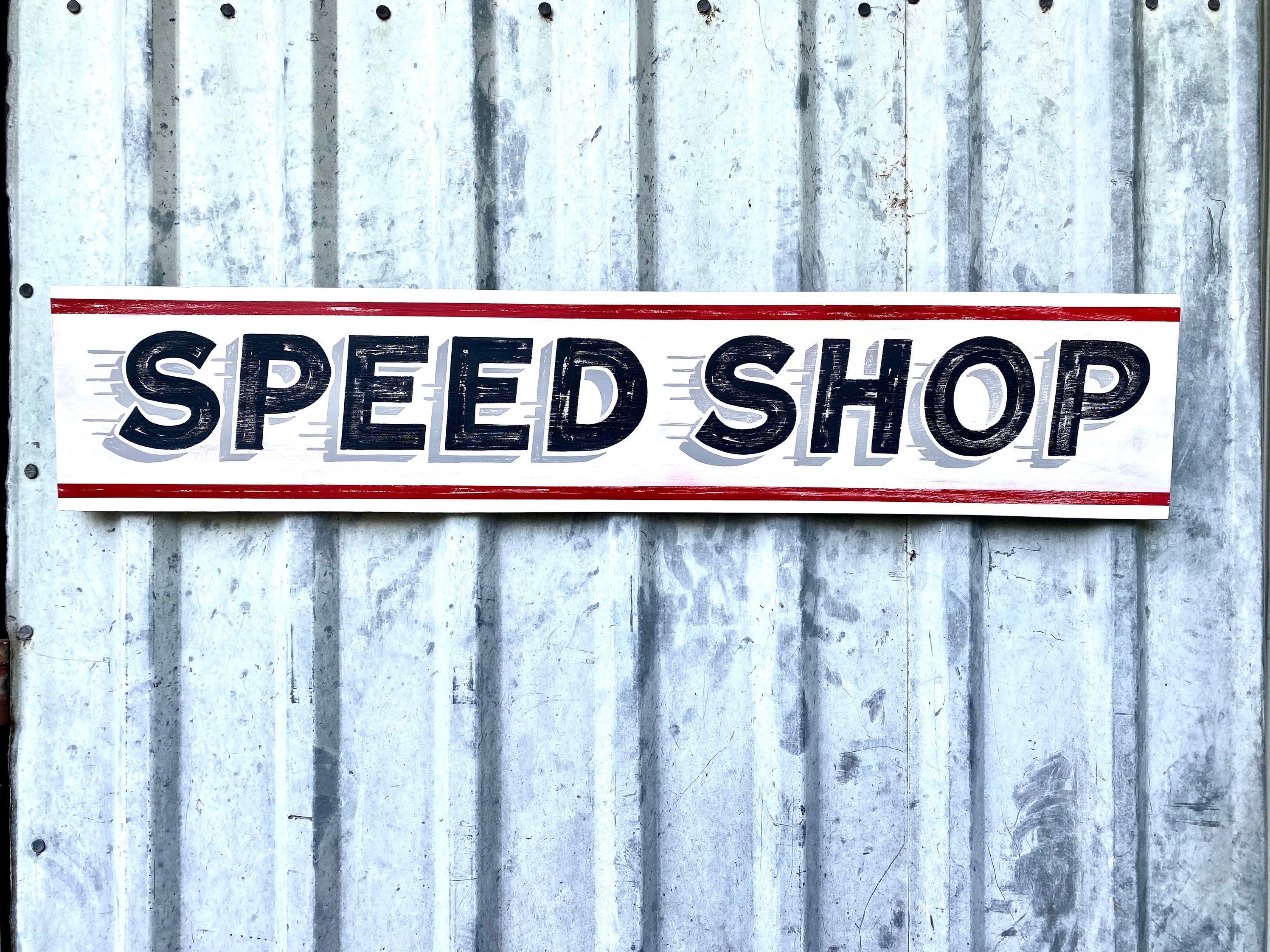 Speed Shop Sign Neon Sign Advertising Speed Shop Racing Stock Photo
