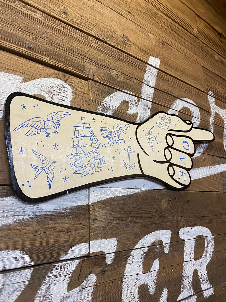 Hand Painted Tattoo Sign, Pointing Arm Design, Tattoo Shop Decor - Etsy