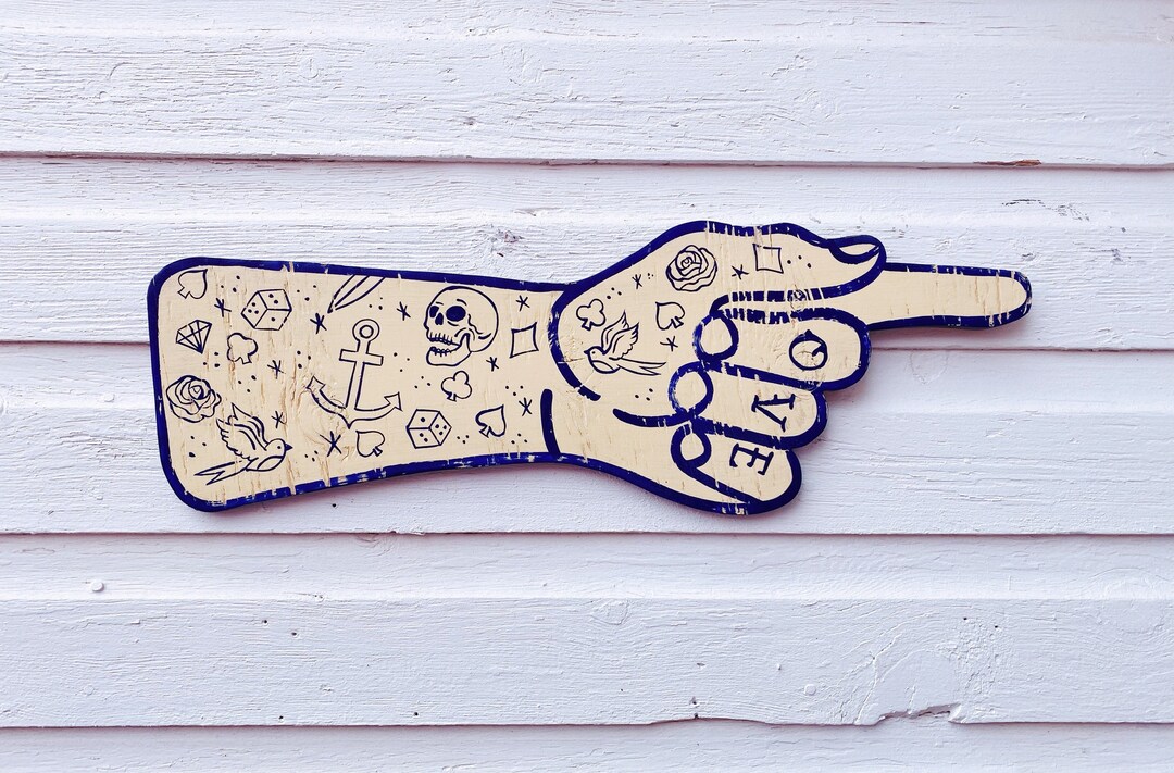 Tattoo Pointing Hand Sign, Hand Painted Sign - Etsy