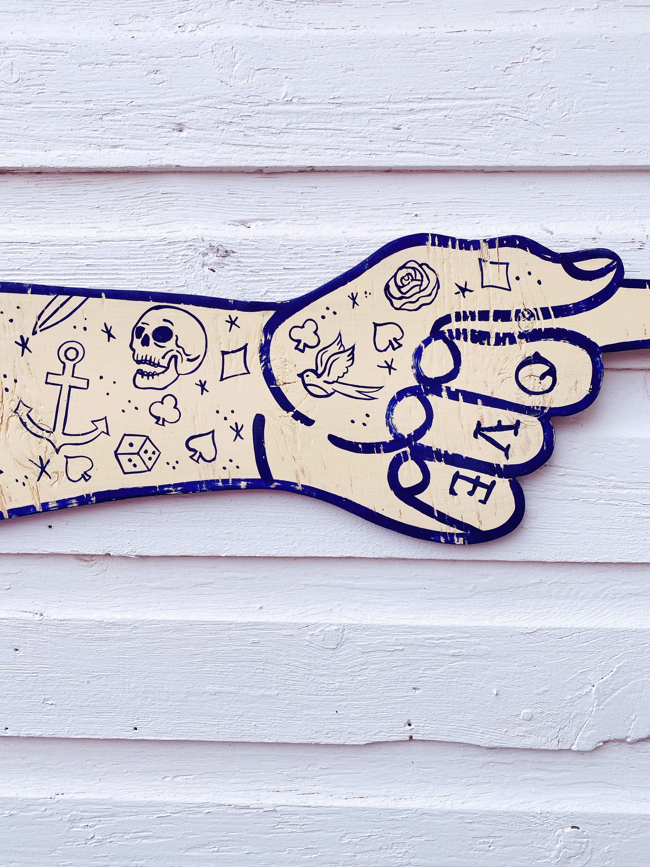 Tattoo Pointing Hand Sign Hand Painted Sign | Etsy