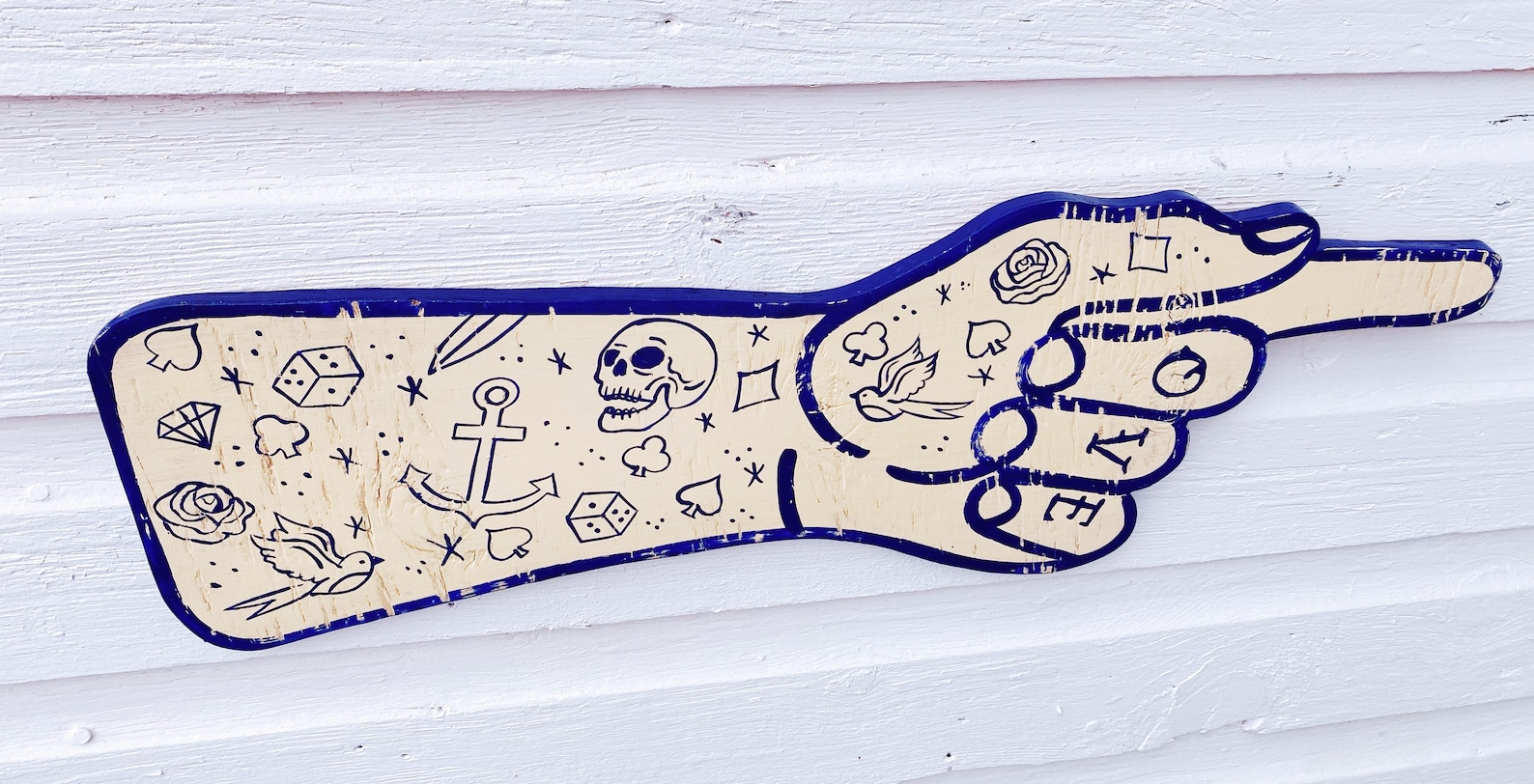 Tattoo Pointing Hand Sign Hand Painted Sign | Etsy