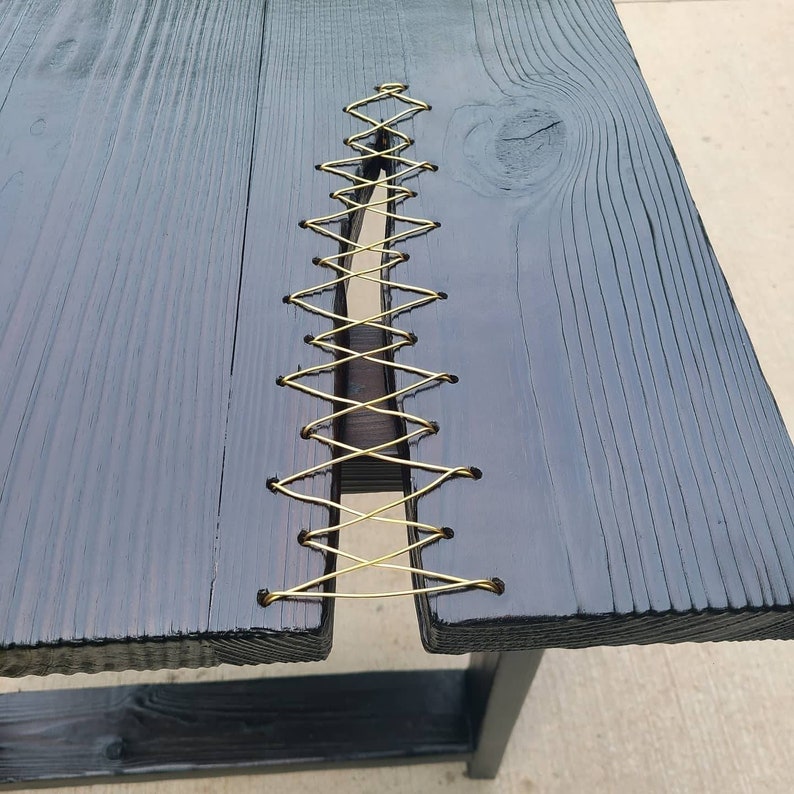 Black Shou Sugi Ban Table- Copper Stitched Table- Industrial Table ...