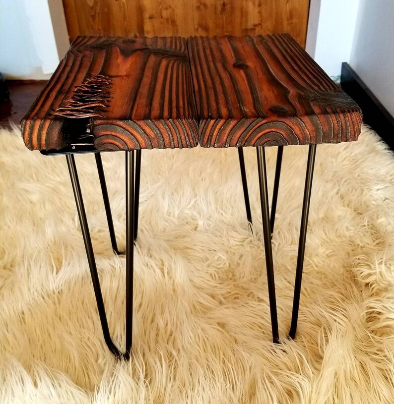 Copper stitched shou sugi ban end table custom made with | Etsy