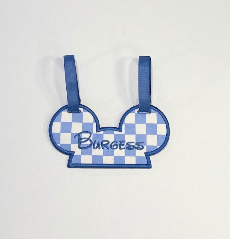 Personalized Checker Board Mouse Ears Stroller Tag, Blue Checkerboard ...