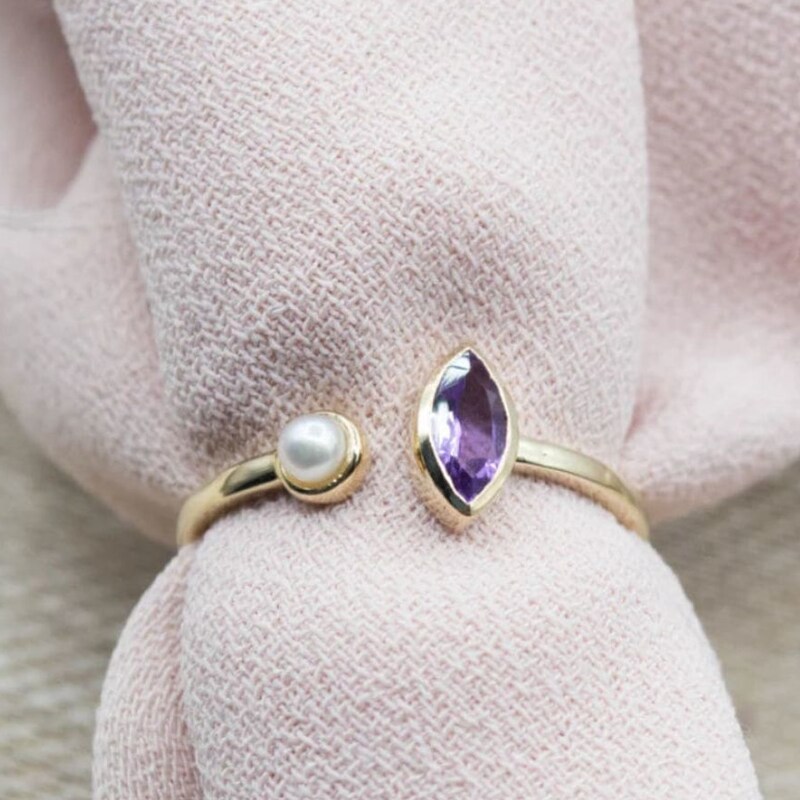 Amethyst Pearl Ring - Etsy