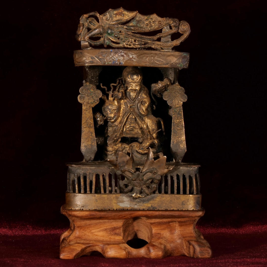 Antique Japan Small Copper Statue God of Longevity Shouxing + Stand ...