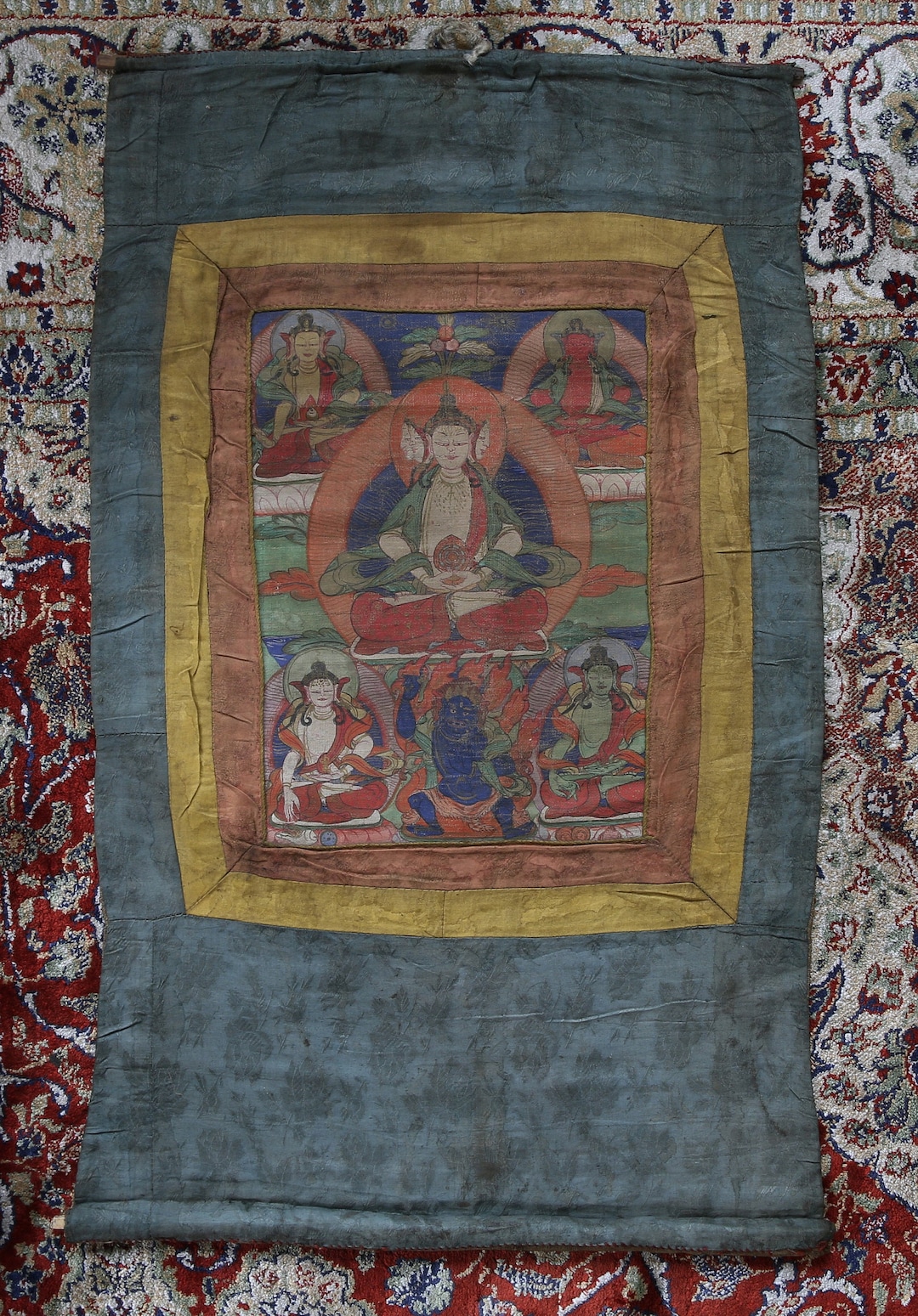 Antique Tibet Thangka Buddha 5 Dhyani Buddhas 18/19 Century Consecrated ...