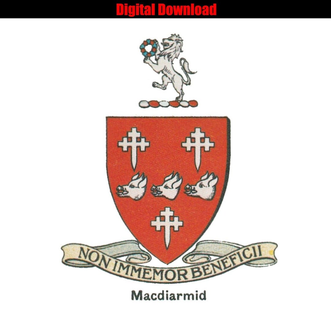 Macdiarmid Scottish Clan 1906 Vintage Coat of Arms Image (digital ...