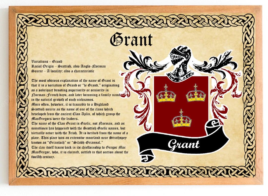 Grant Family History and Coat of Arms Vintage Poster - Etsy