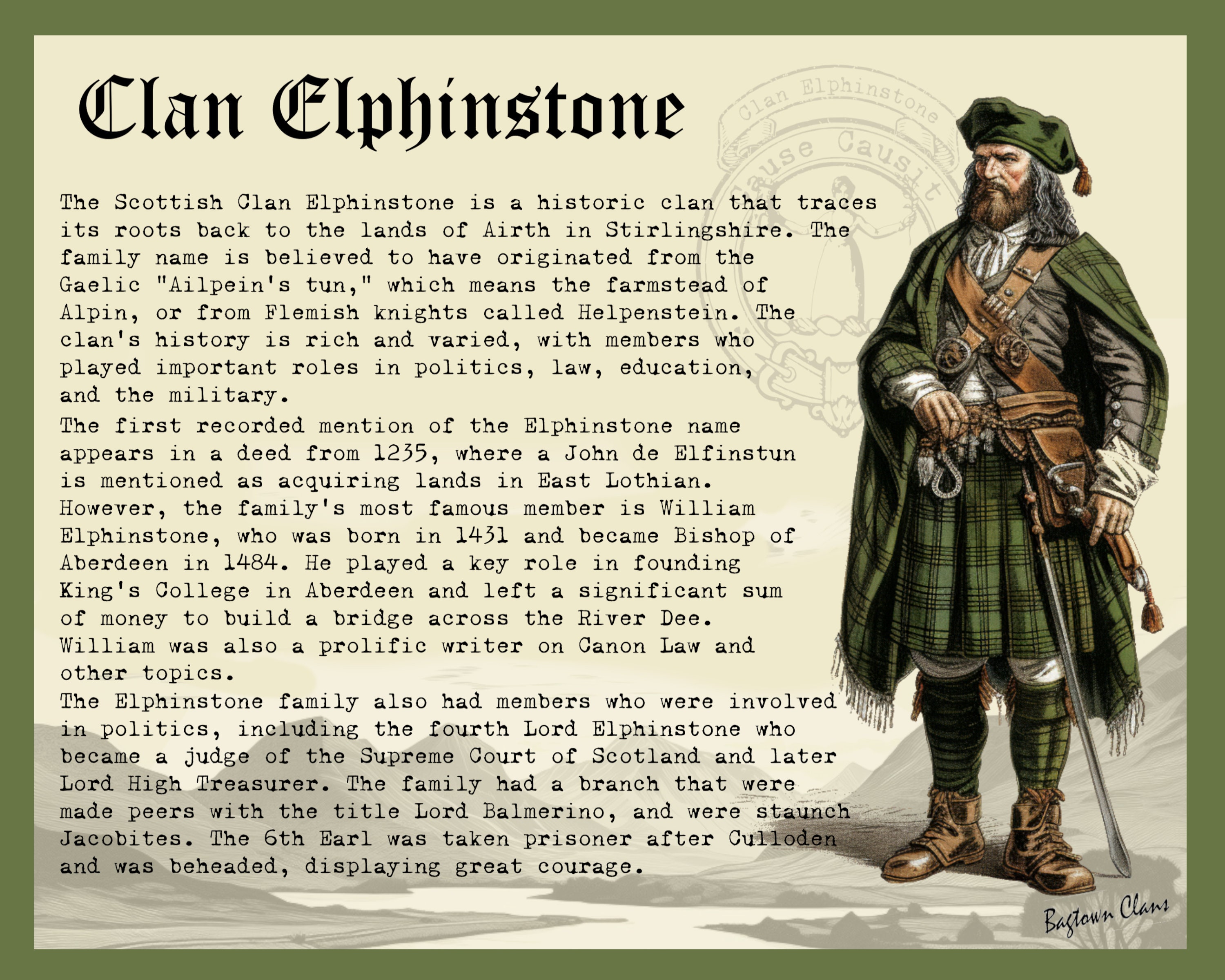 Clan Elphinstone Scottish History Poster - Etsy