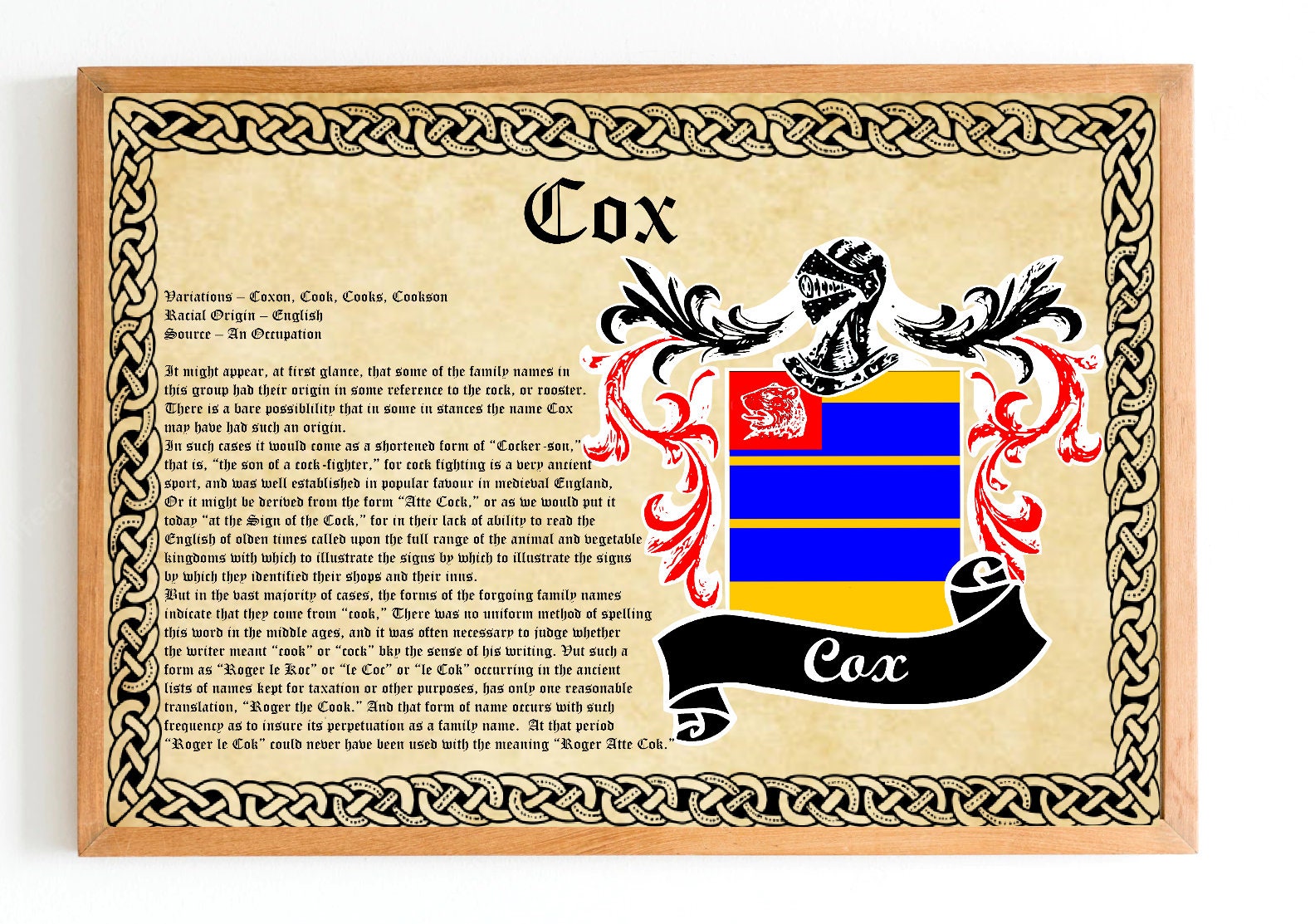 Cox Coat of Arms Vintage Poster - Etsy